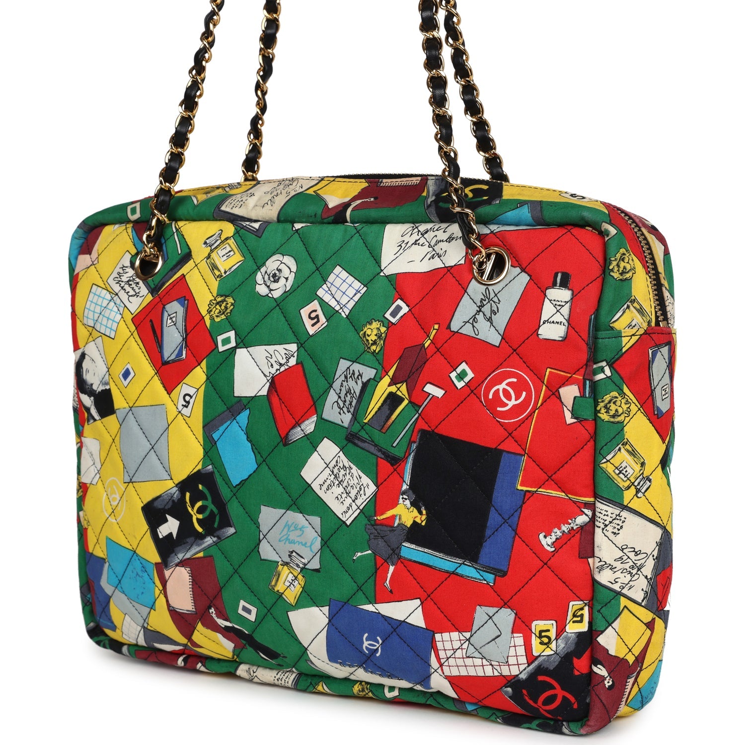 Vintage Chanel Printed Shoulder Bag Multicolored Canvas Gold Hardware ...