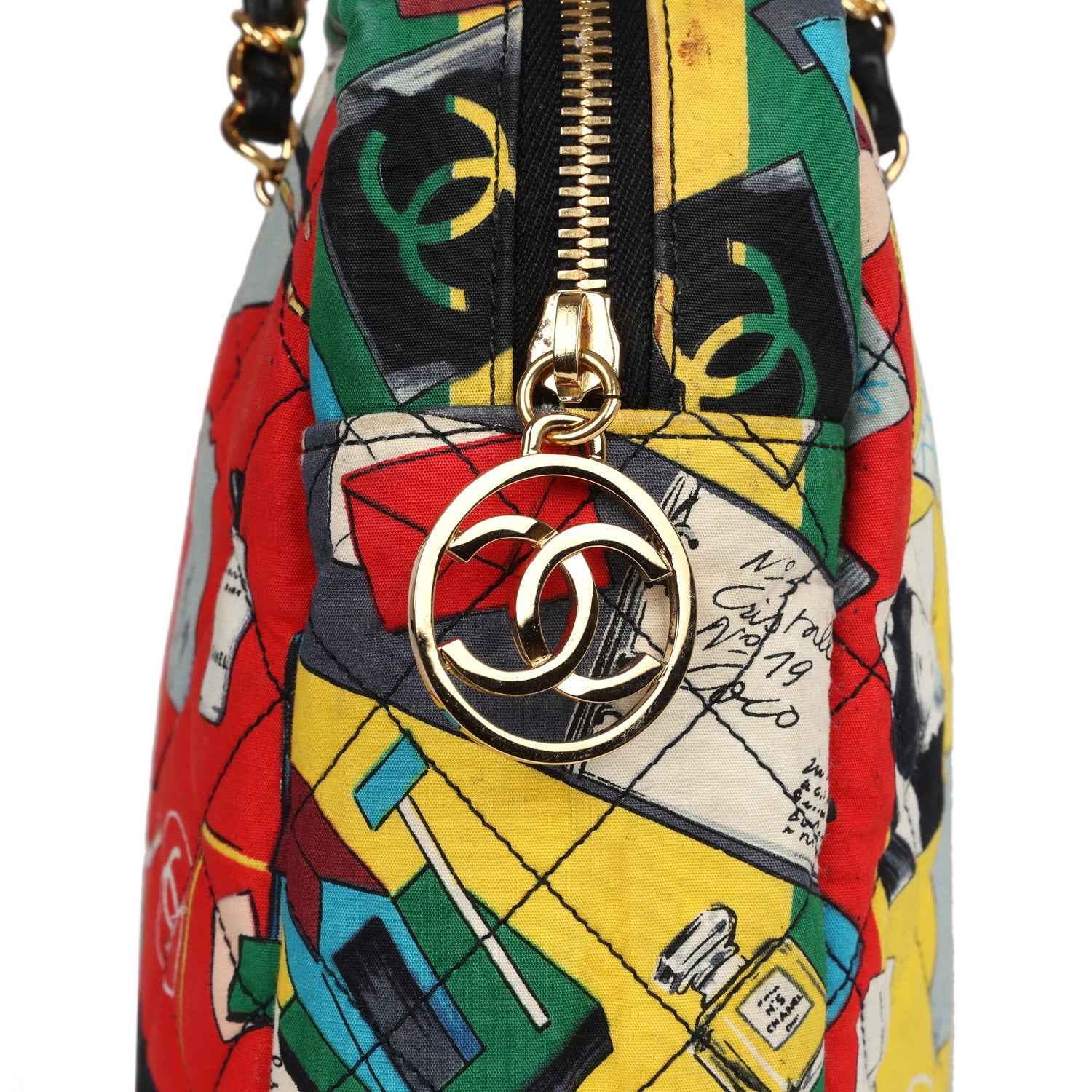 Vintage Chanel Printed Shoulder Bag Multicolored Canvas Gold Hardware ...