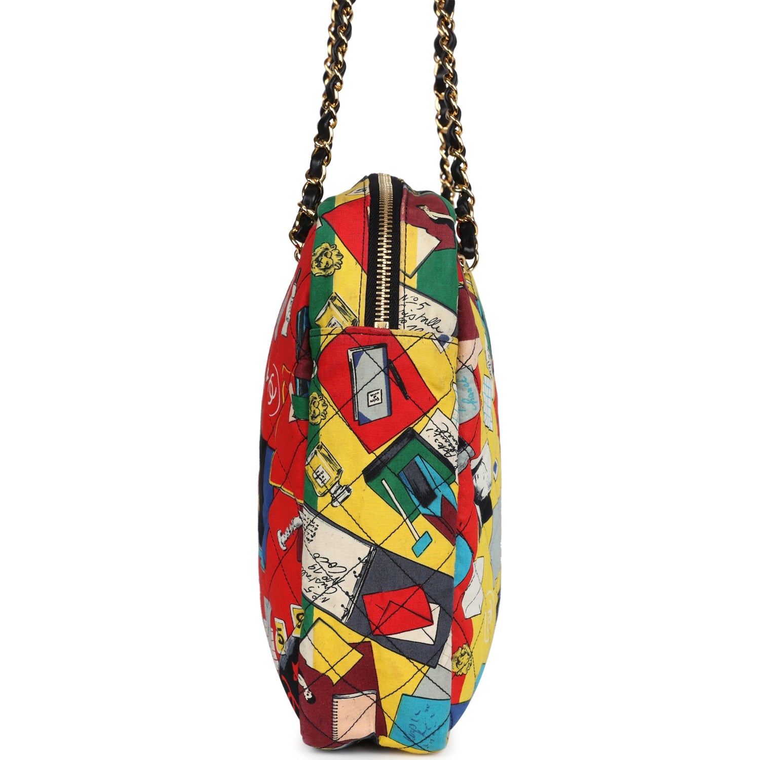 Vintage Chanel Printed Shoulder Bag Multicolored Canvas Gold Hardware ...