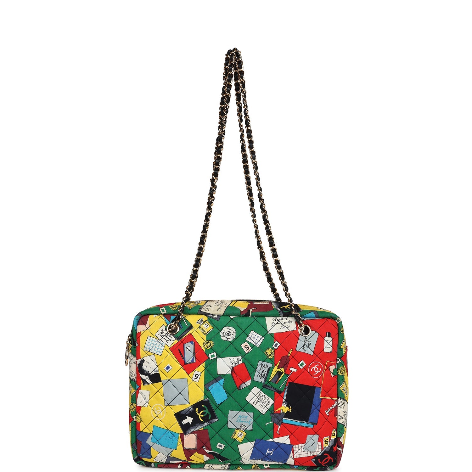 Vintage Chanel Printed Shoulder Bag Multicolored Canvas Gold Hardware ...