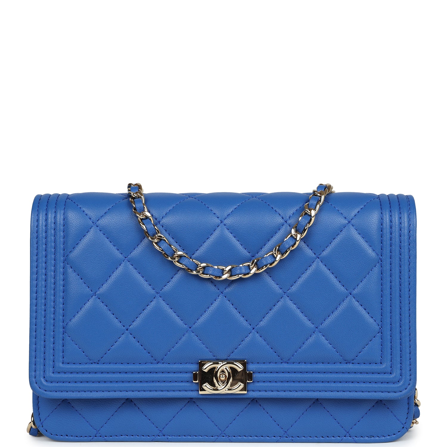 Chanel Boy Wallet On Chain WOC Electric Blue Lambskin Light Gold Hardw