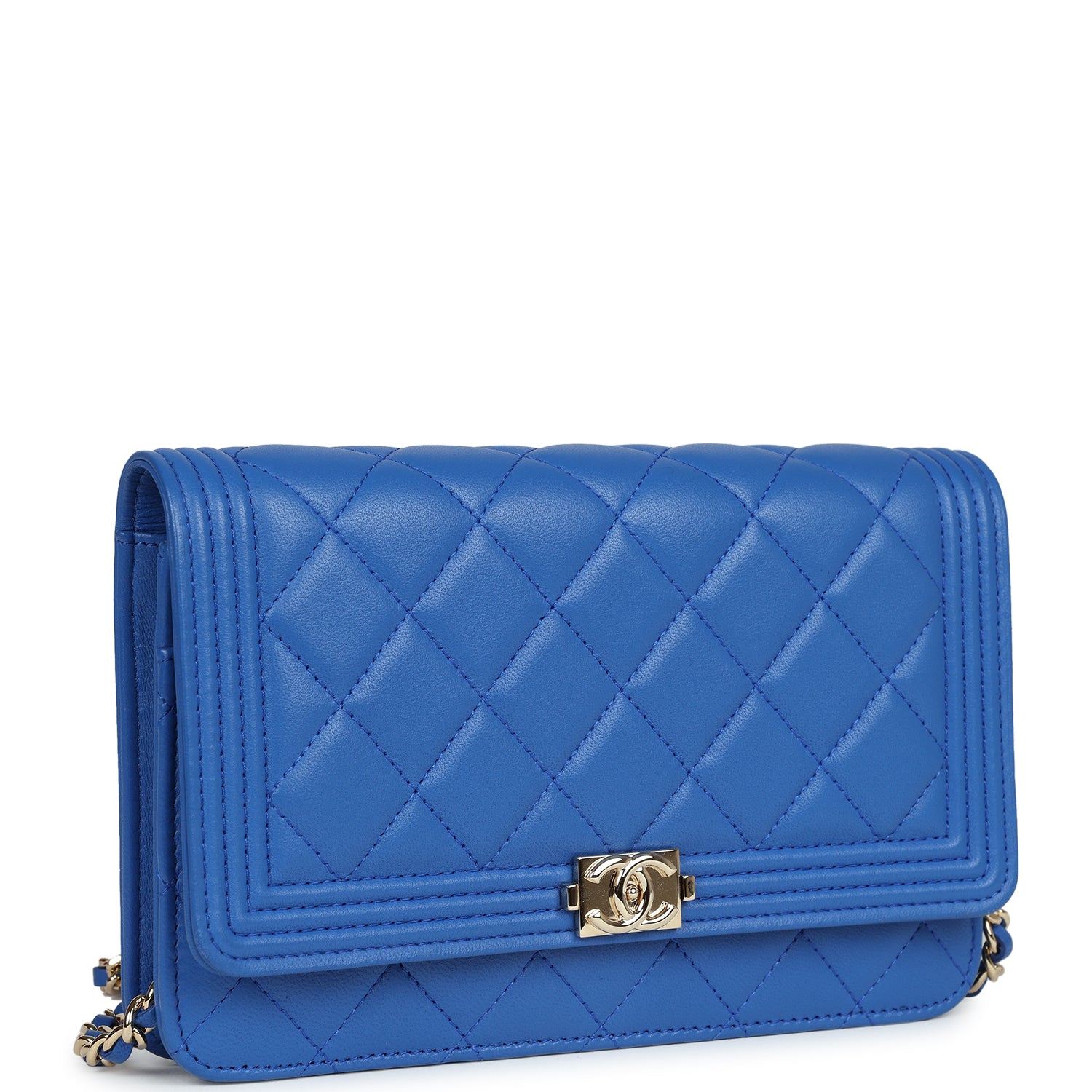 Chanel Boy Wallet On Chain WOC Electric Blue Lambskin Light Gold Hardw