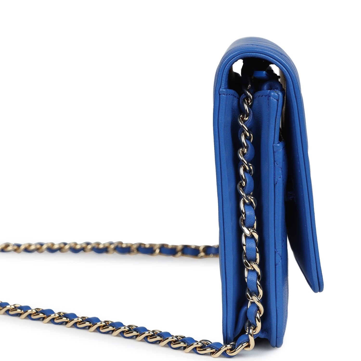 Chanel Boy Wallet On Chain WOC Electric Blue Lambskin Light Gold Hardw