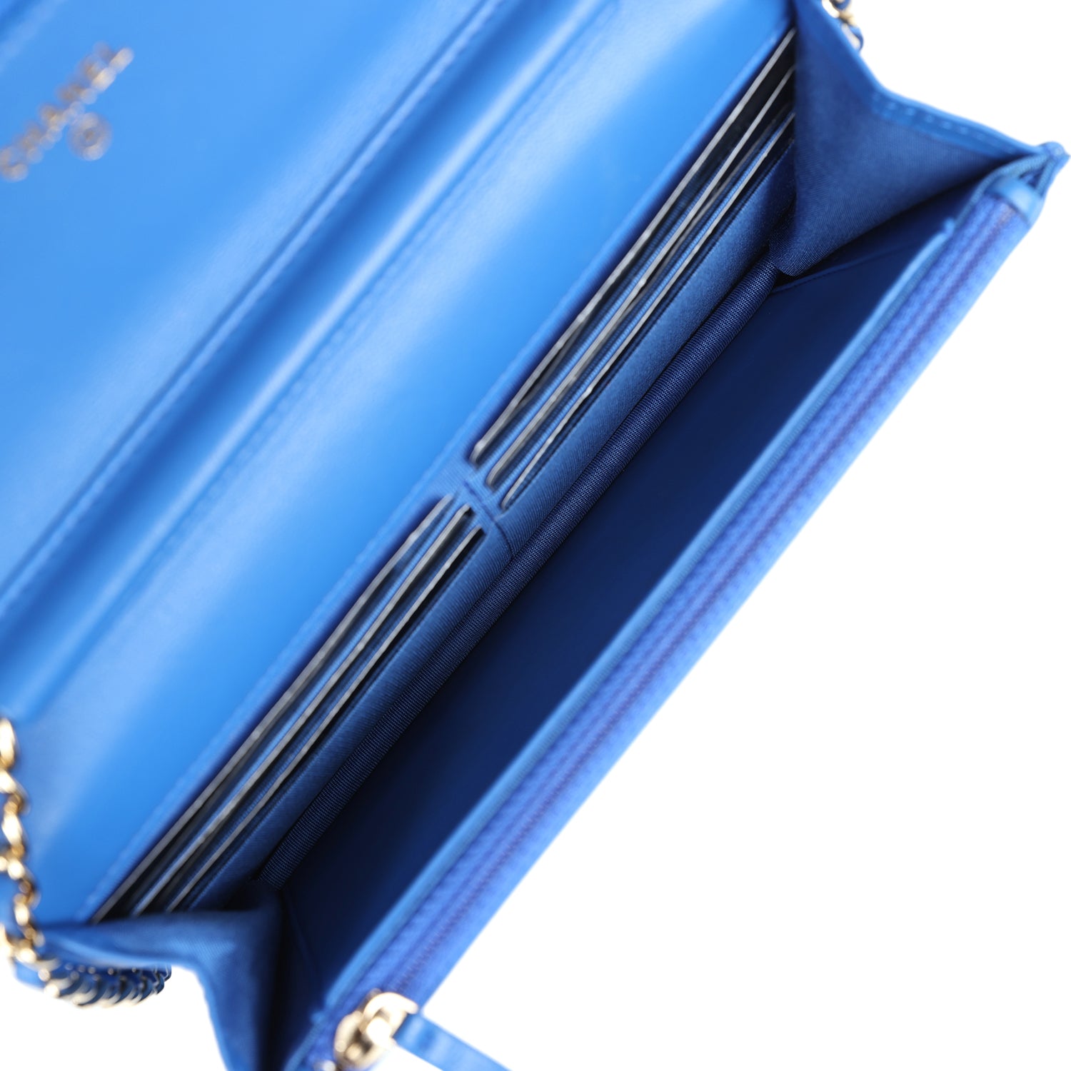 Chanel Boy Wallet On Chain WOC Electric Blue Lambskin Light Gold Hardw