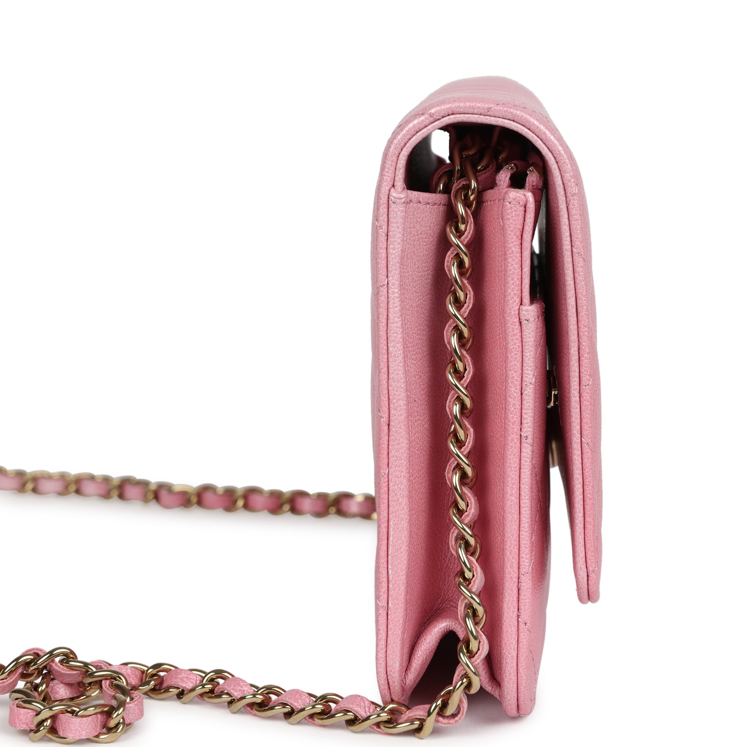 Chanel Wallet On Chain WOC Pearly Pink Iridescent Calfskin Gold Hardwa