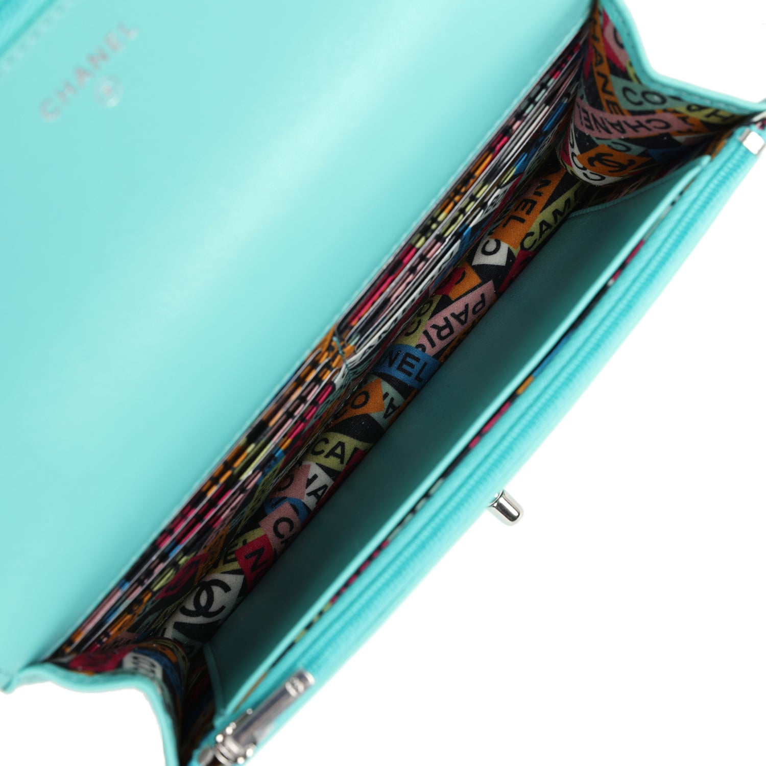 Chanel Top Handle Wallet On Chain WOC Turquoise Lambskin Silver Hardwa