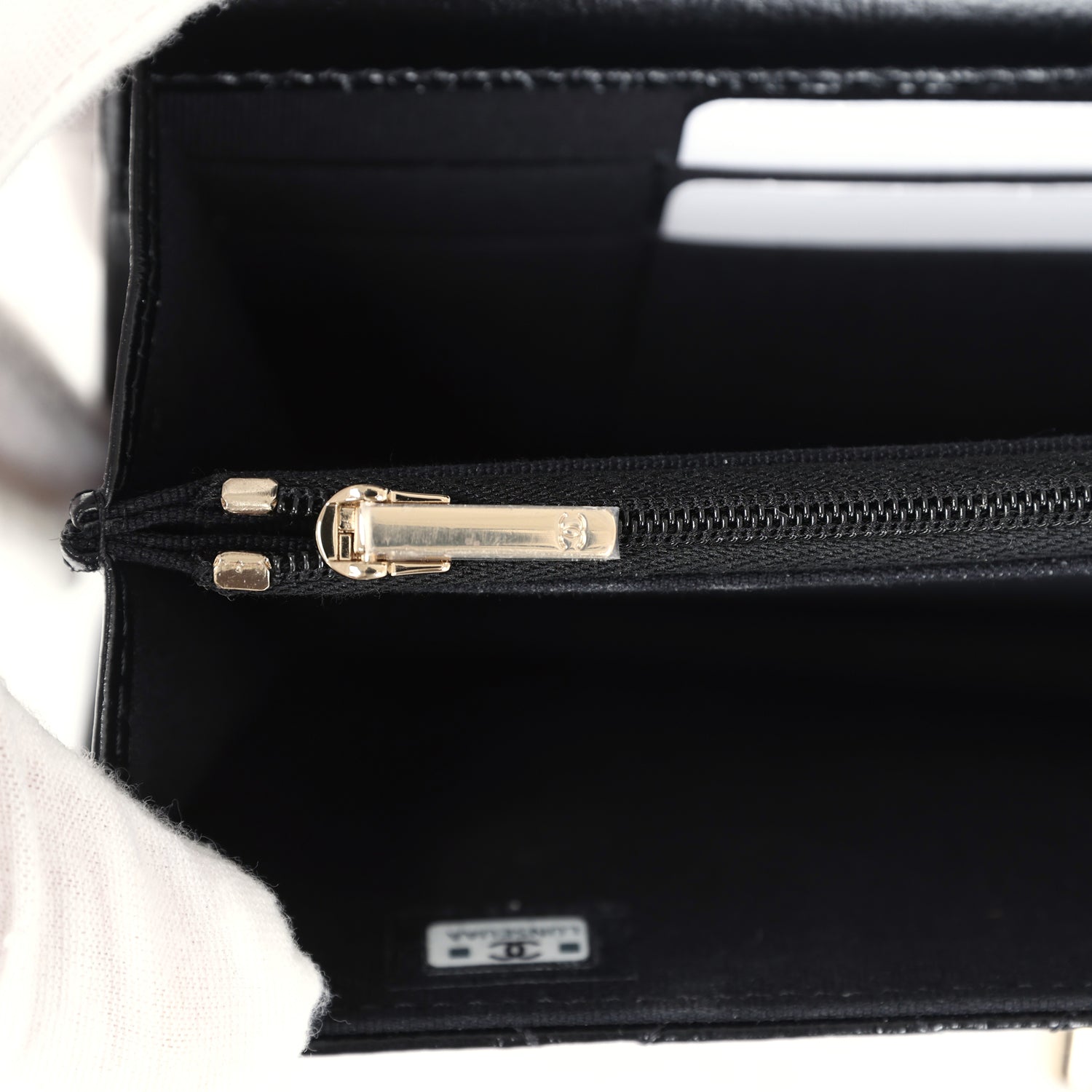 Chanel Pearl Top Handle Wallet on Chain WOC Black Shiny Aged Calfskin