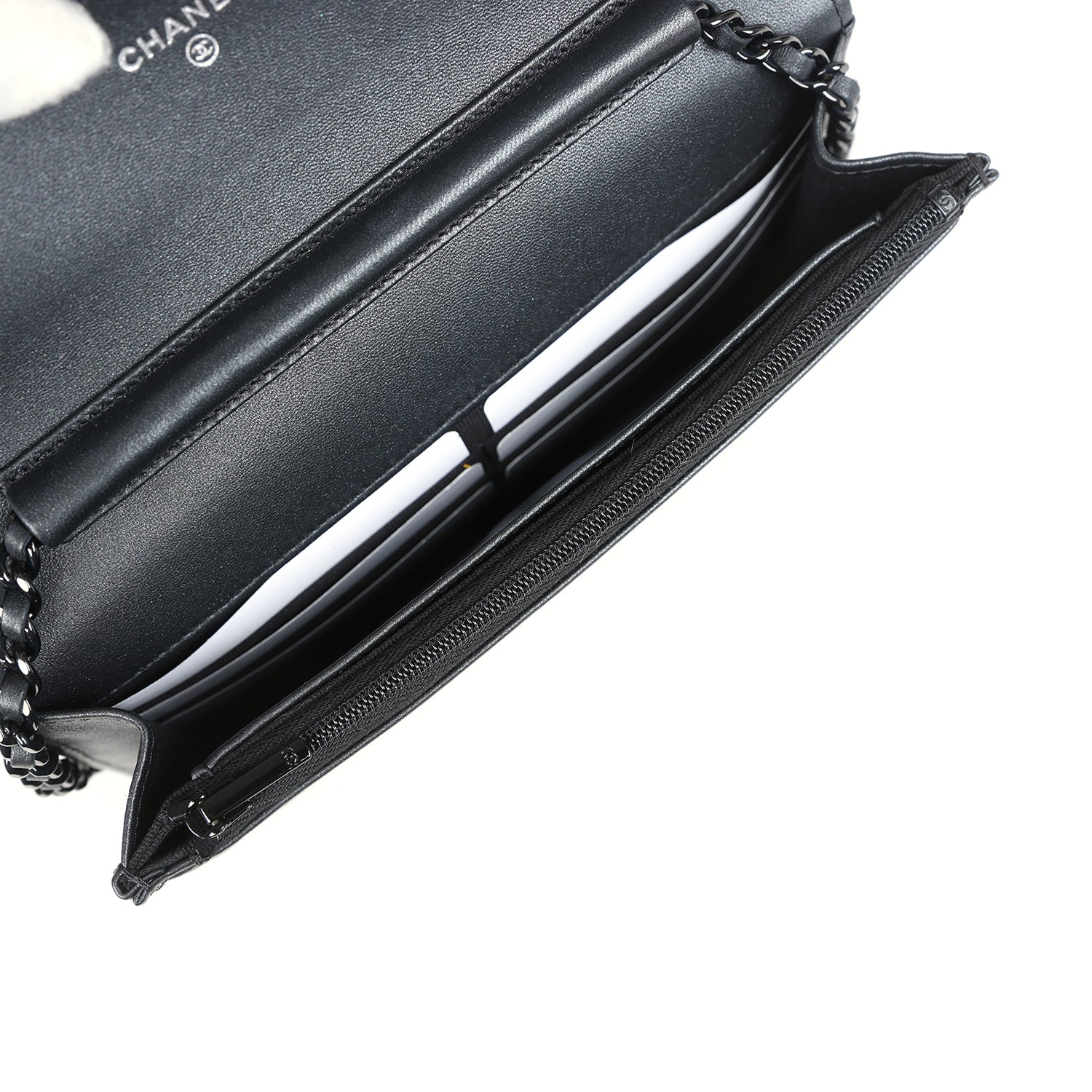 Chanel Classic Wallet On Chain WOC SO Black Iridescent Lambskin Black