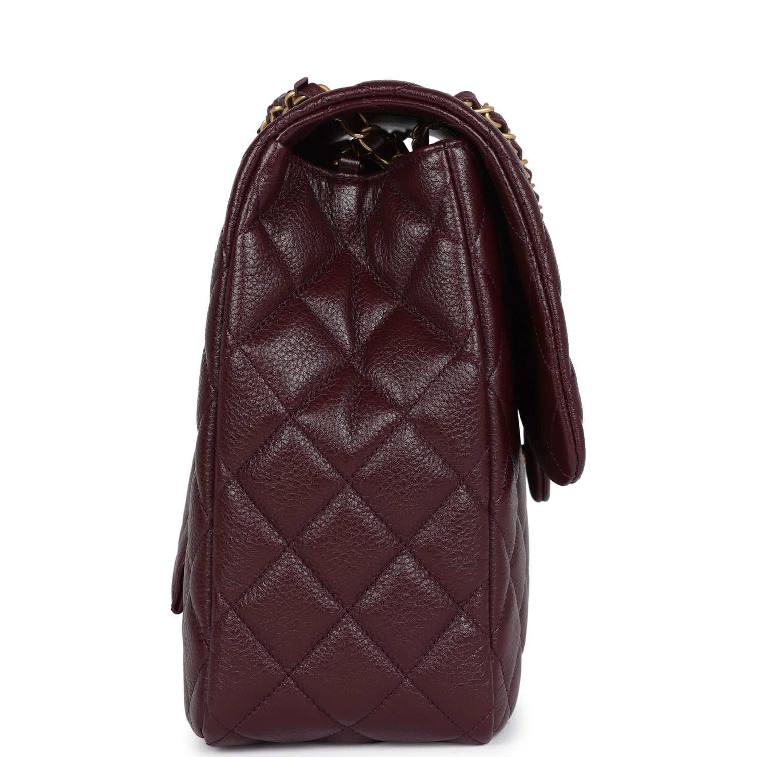 Chanel XXL Classic Single Flap Bag Burgundy Shiny Caviar Antique Gold