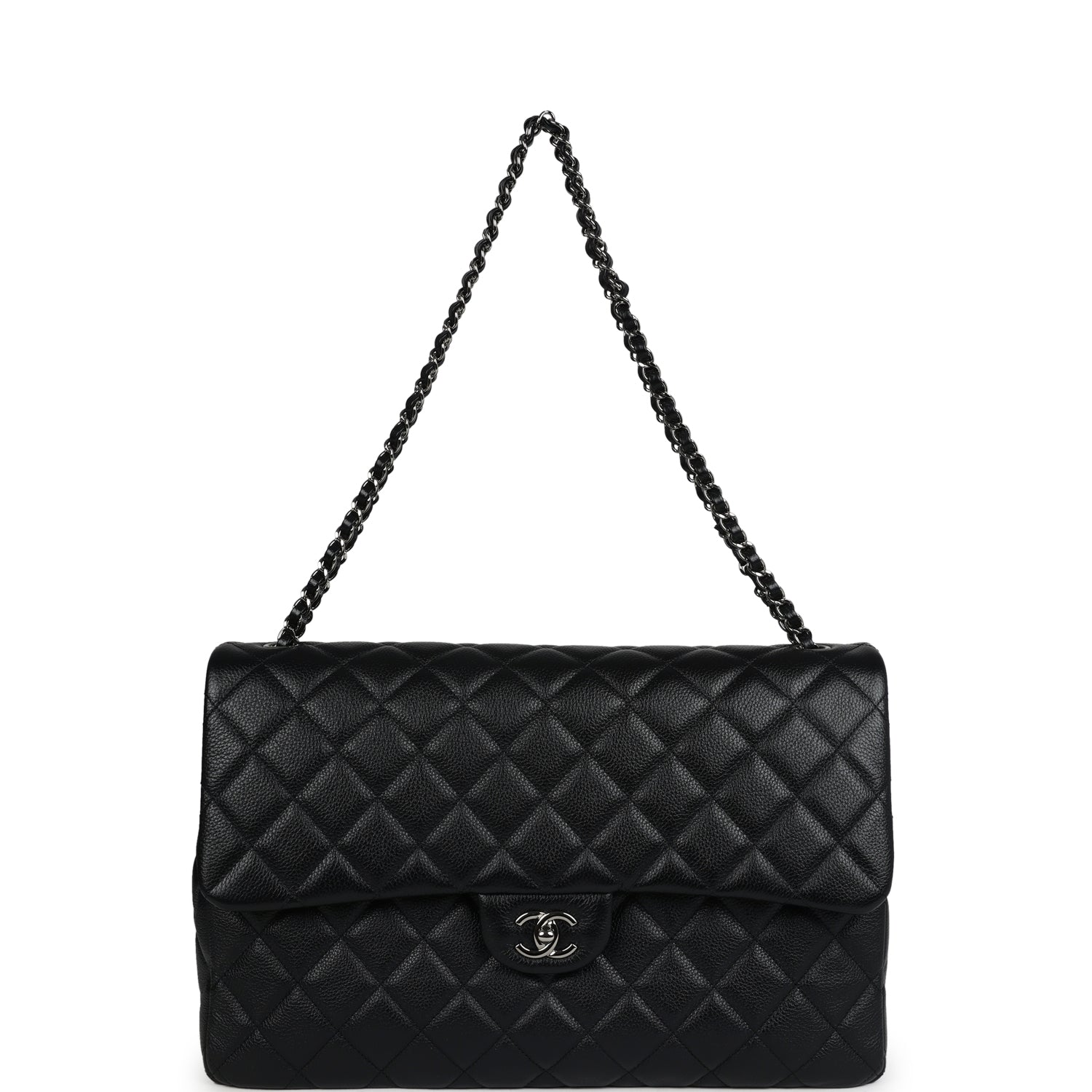 Chanel XXL Classic Single Flap Bag SO Black Shiny Caviar Ruthenium Har