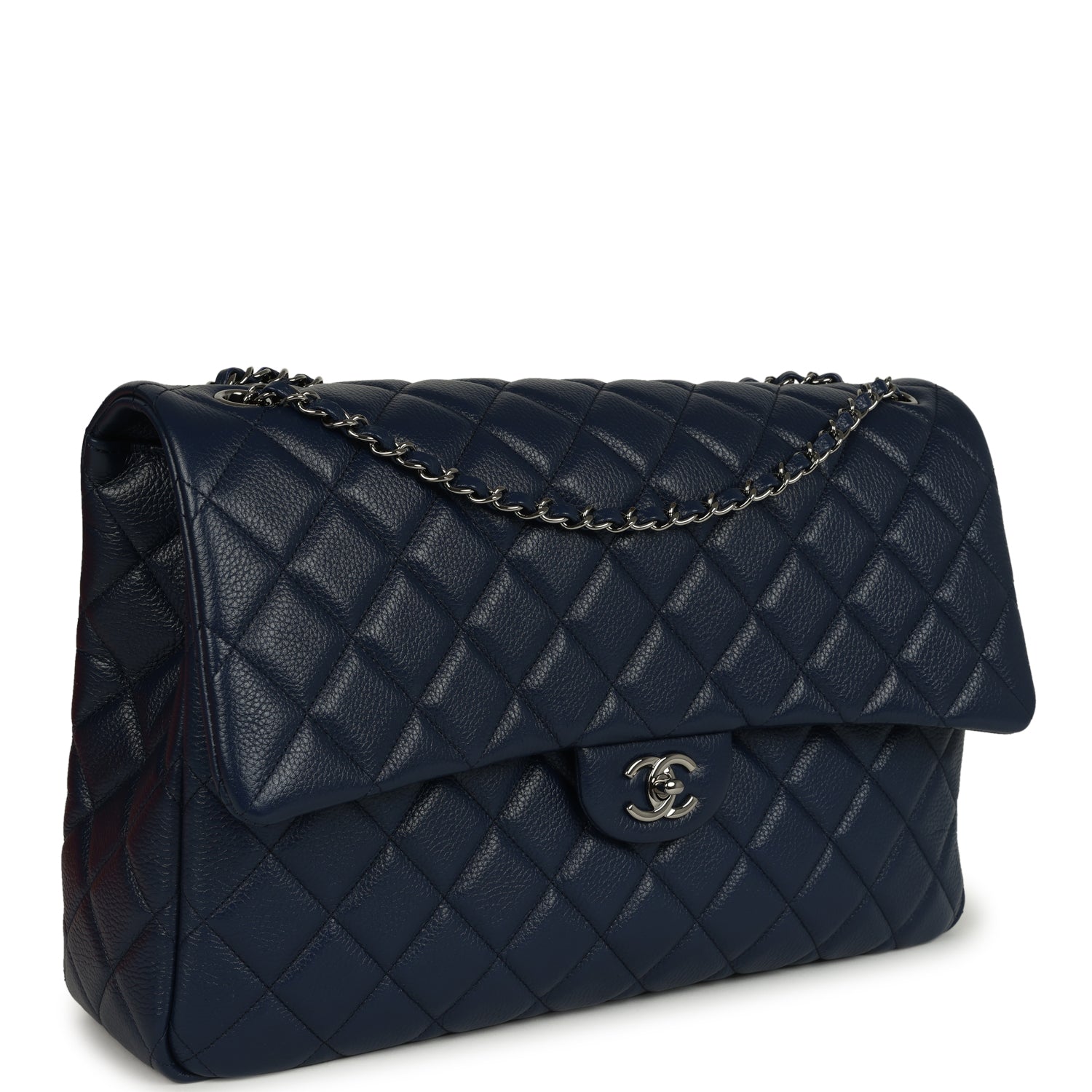 Chanel XXL Classic Single Flap Bag Navy Blue Shiny Aged Calfskin Ruthe