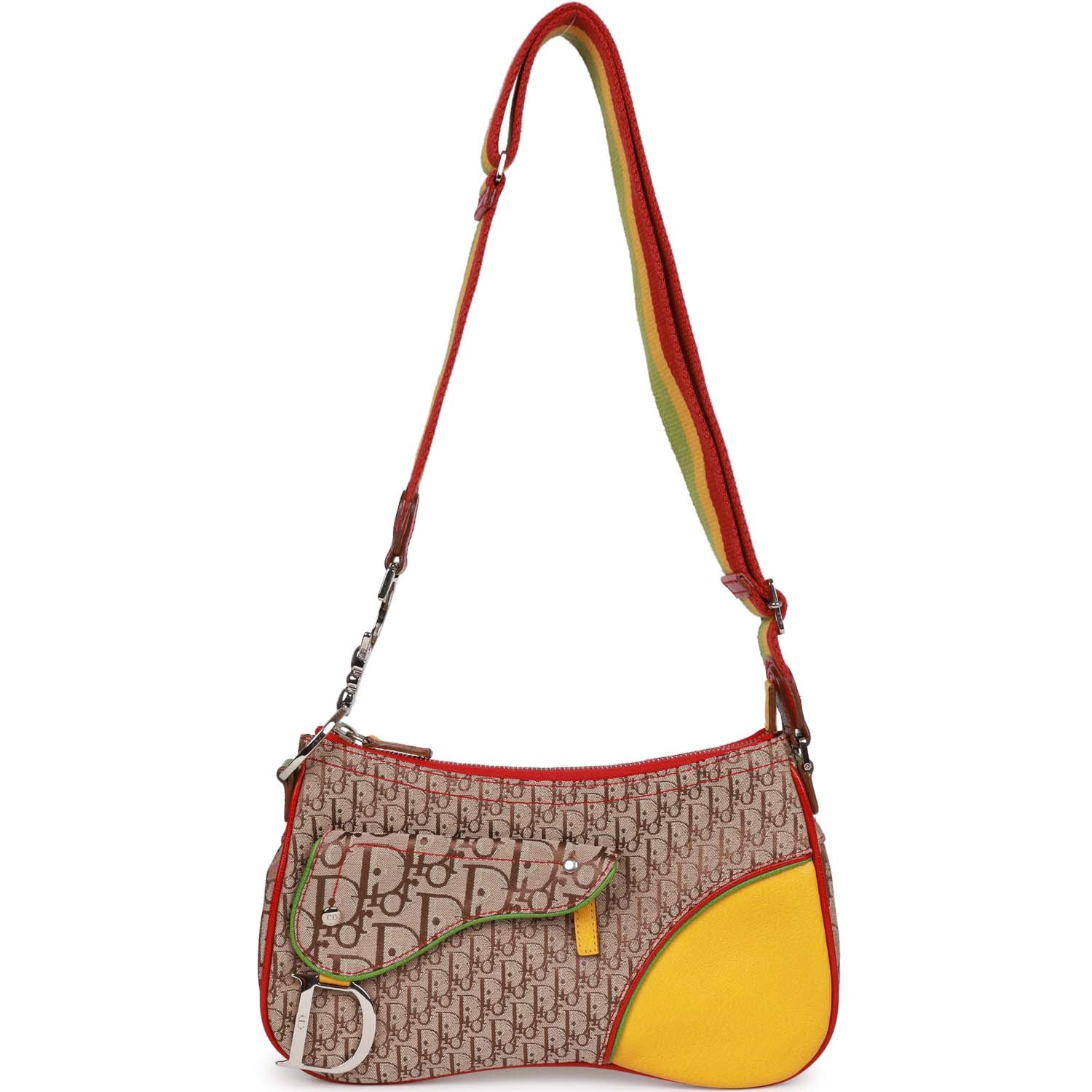 Pre-owned Christian Dior Saddle Bag Rasta Trotter Canvas Silver Hardwa