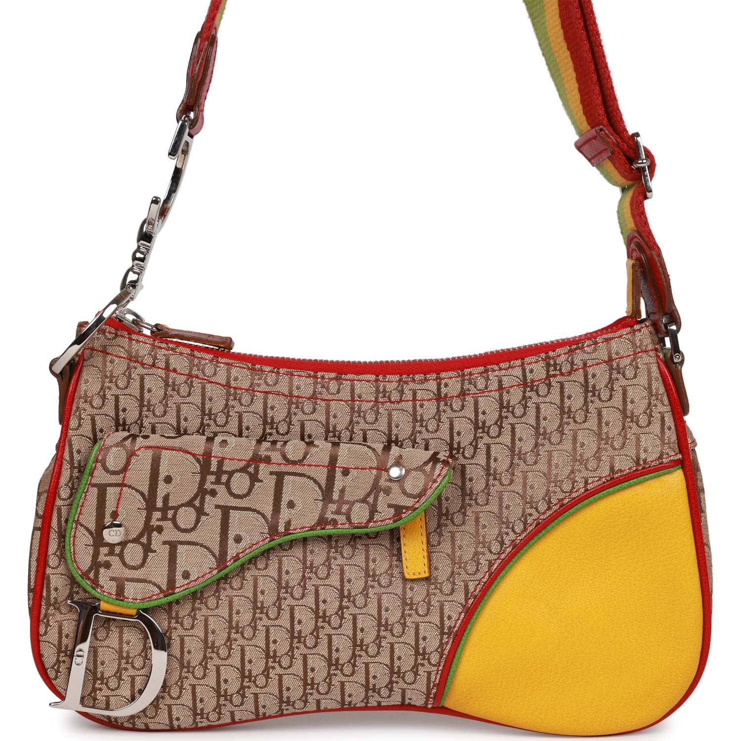 Pre-owned Christian Dior Saddle Bag Rasta Trotter Canvas Silver Hardwa
