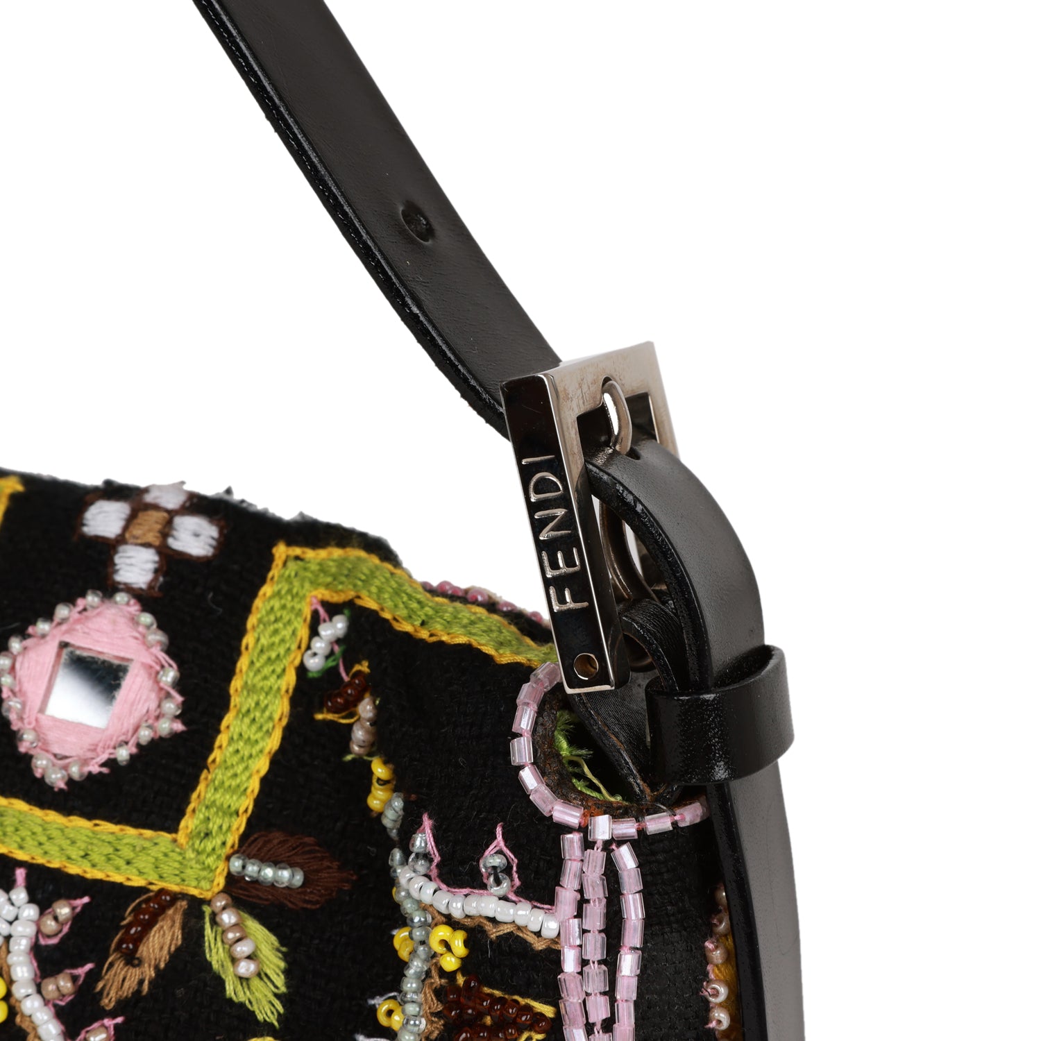 Vintage Fendi Baguette Bag Multicolor Bead Embroidered Canvas Silver H