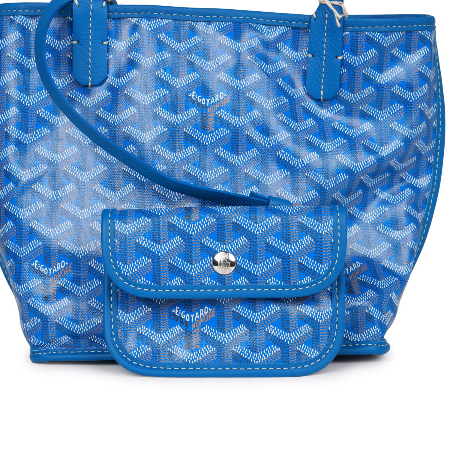 Goyard Goyardine Blue Anjou Mini Reversible Tote Bag Palladium Hardwar
