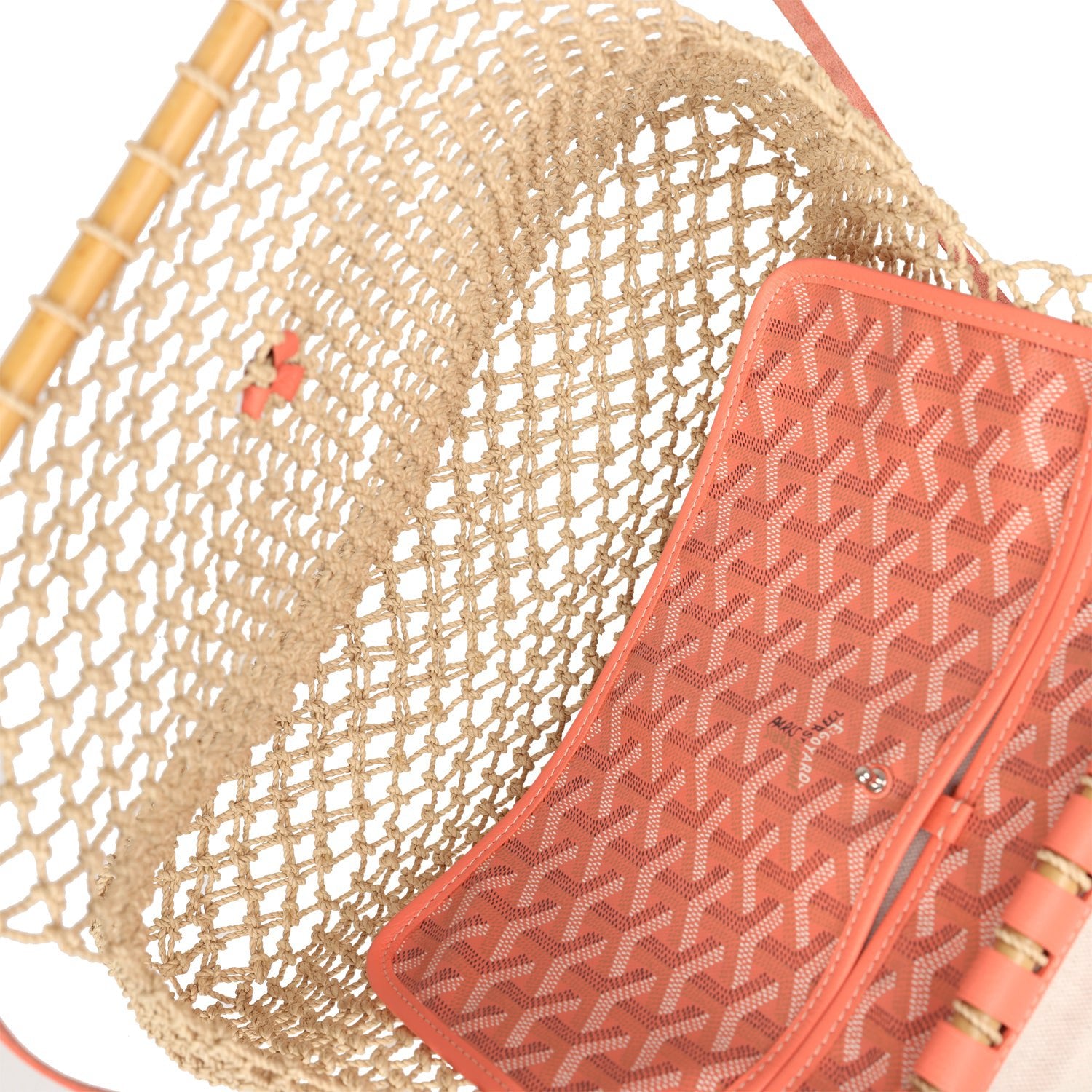 Goyard Aligre Bag Raffia Net with Coral Coated Canvas and Decize Tauri