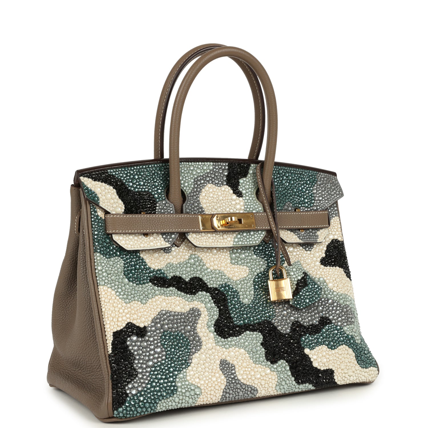 Custom "Camouflage" Swarovski Crystal Hermes Birkin 30 Etoupe Togo Gol