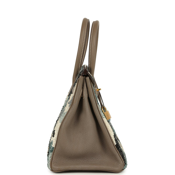 Custom "Camouflage" Swarovski Crystal Hermes Birkin 30 Etoupe Togo Gol