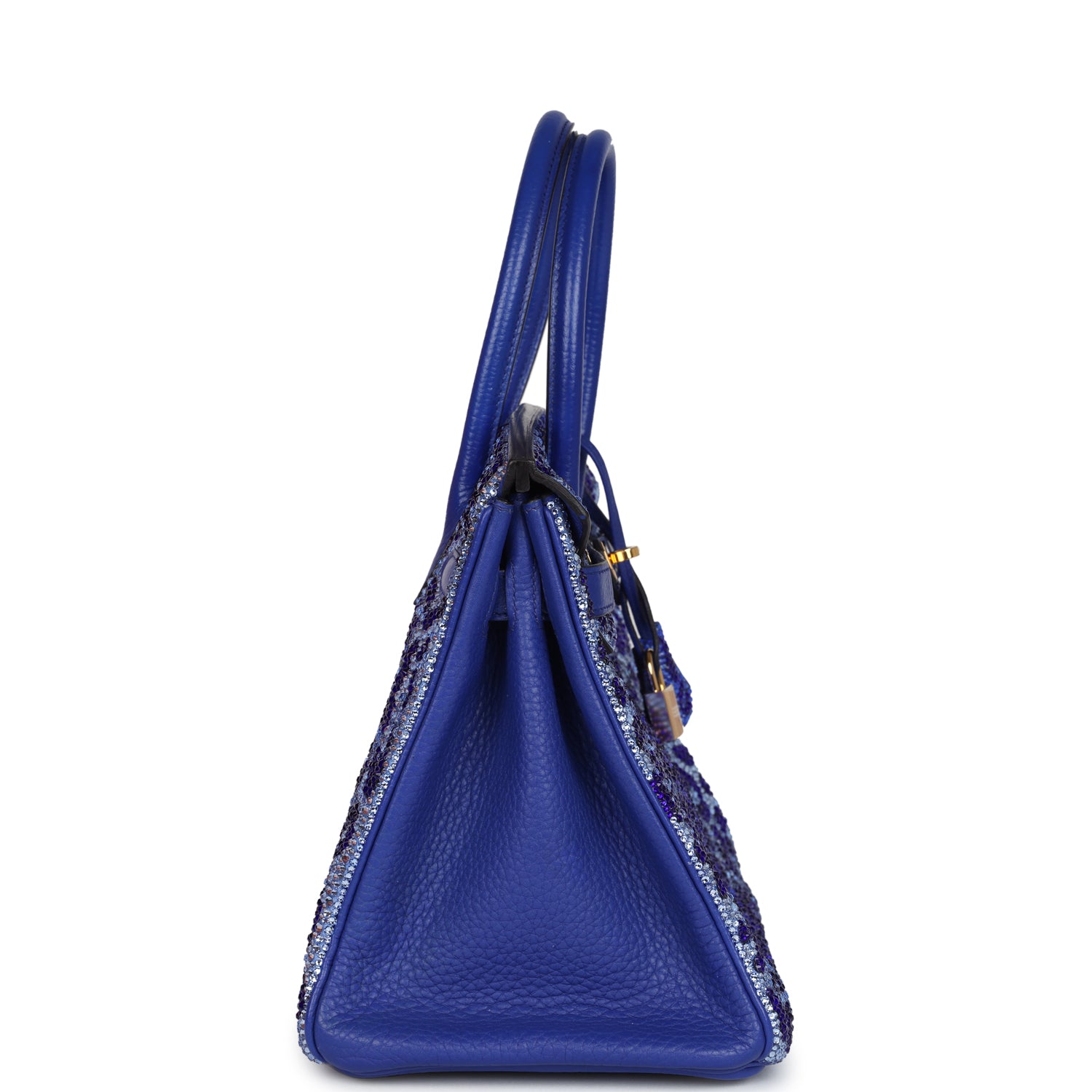 Custom Leopard Swarovski Crystal Hermes Birkin 30 Bleu Electric Togo G