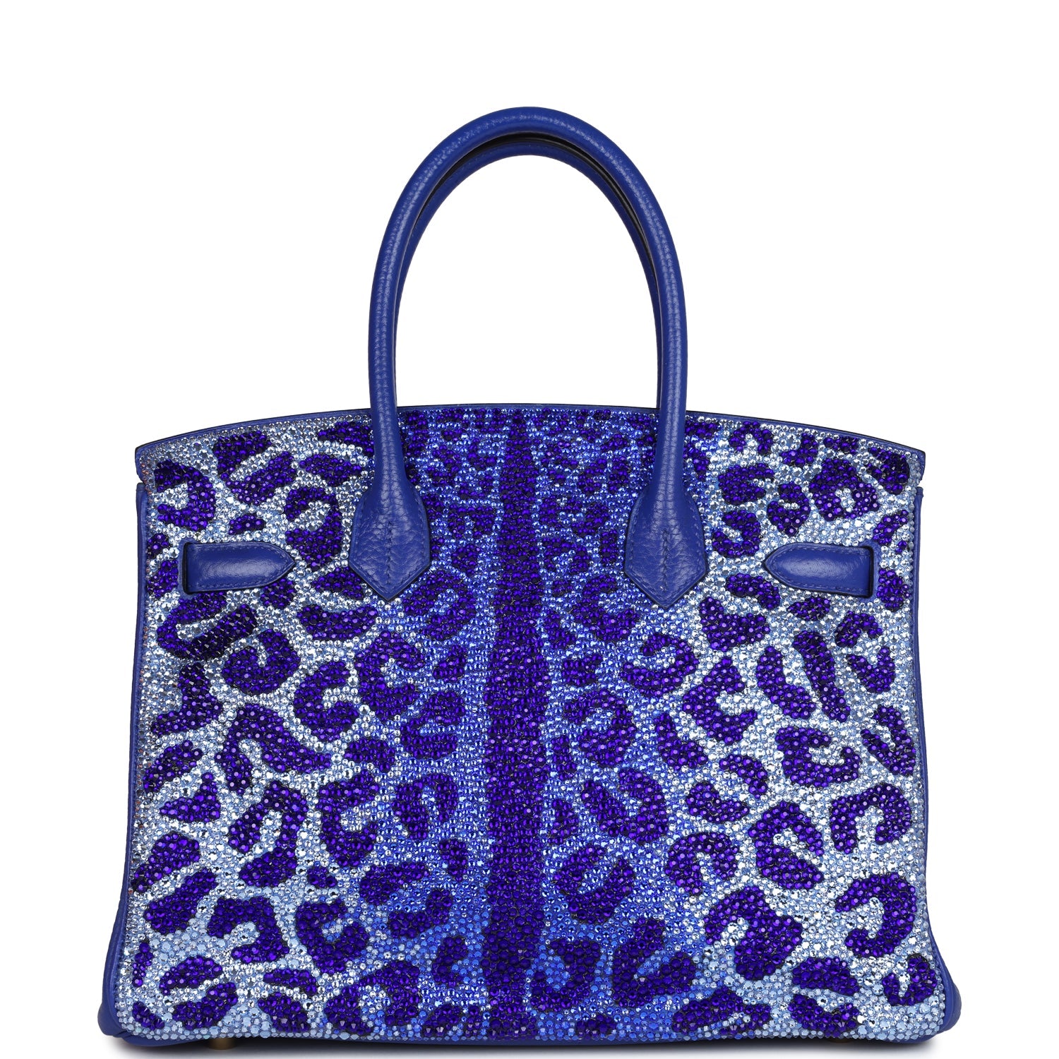 Custom Leopard Swarovski Crystal Hermes Birkin 30 Bleu Electric Togo G