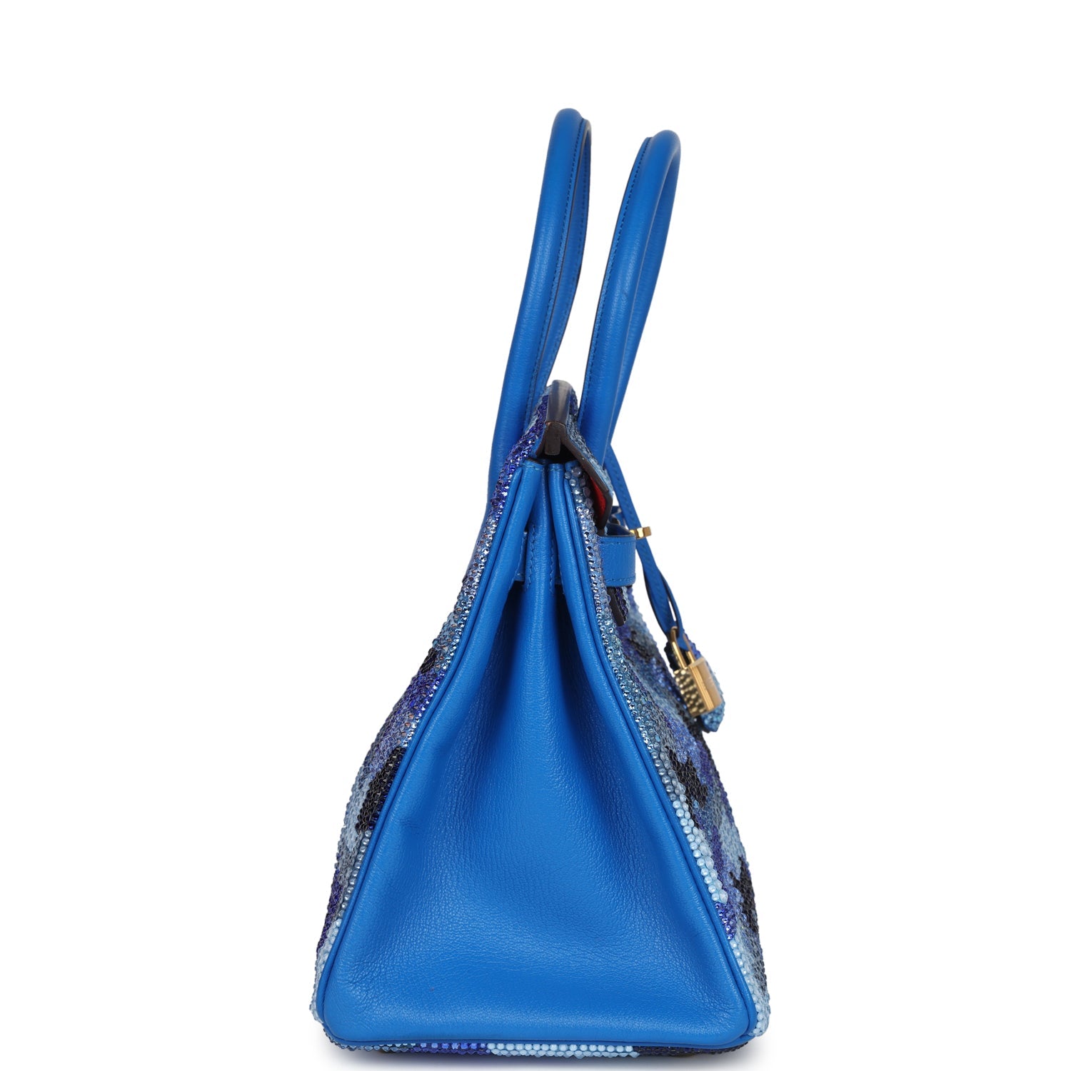 Custom Camouflage Swarovski Crystal Hermes Birkin 30 Bleu Hydra Chevre