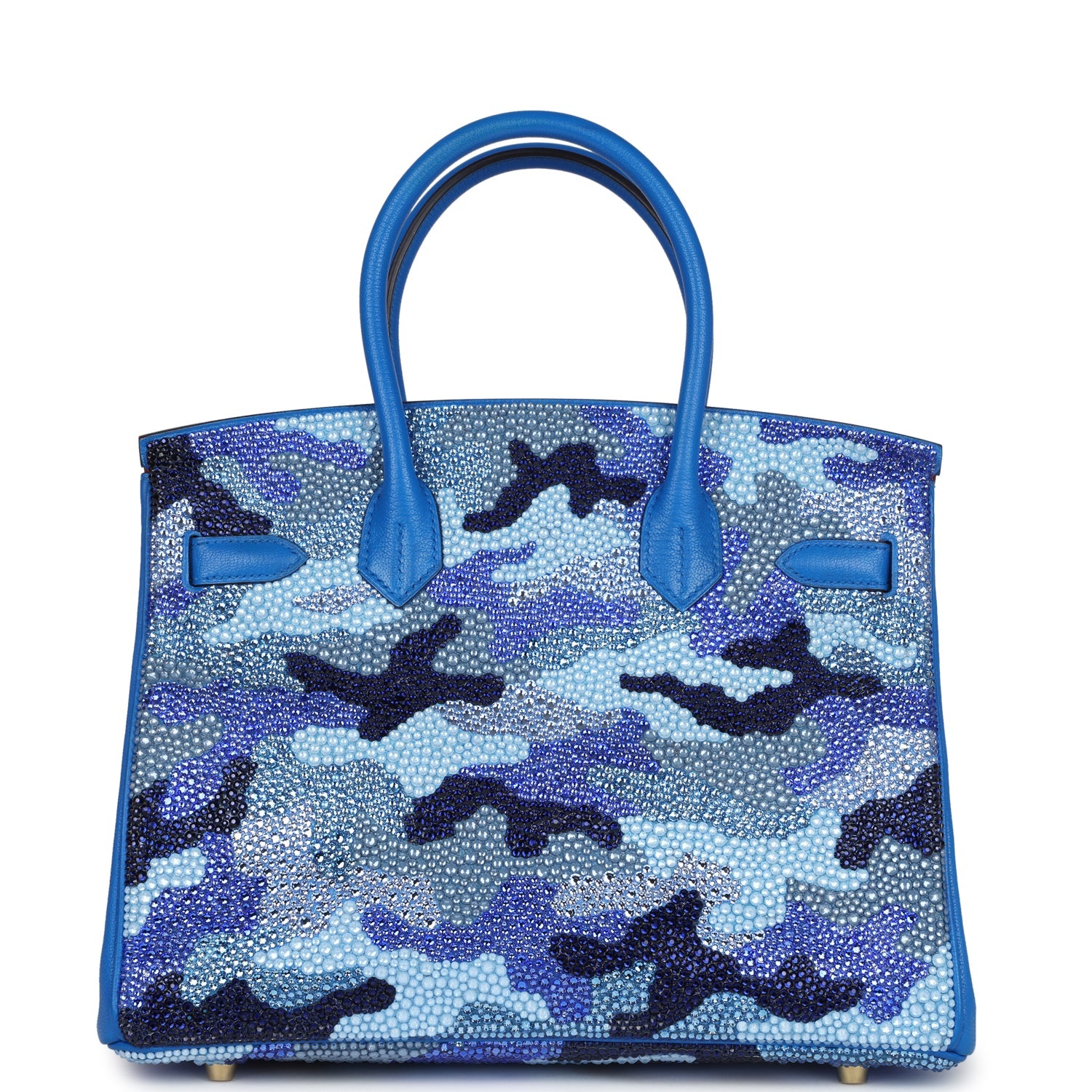 Custom Camouflage Swarovski Crystal Hermes Birkin 30 Bleu Hydra Chevre