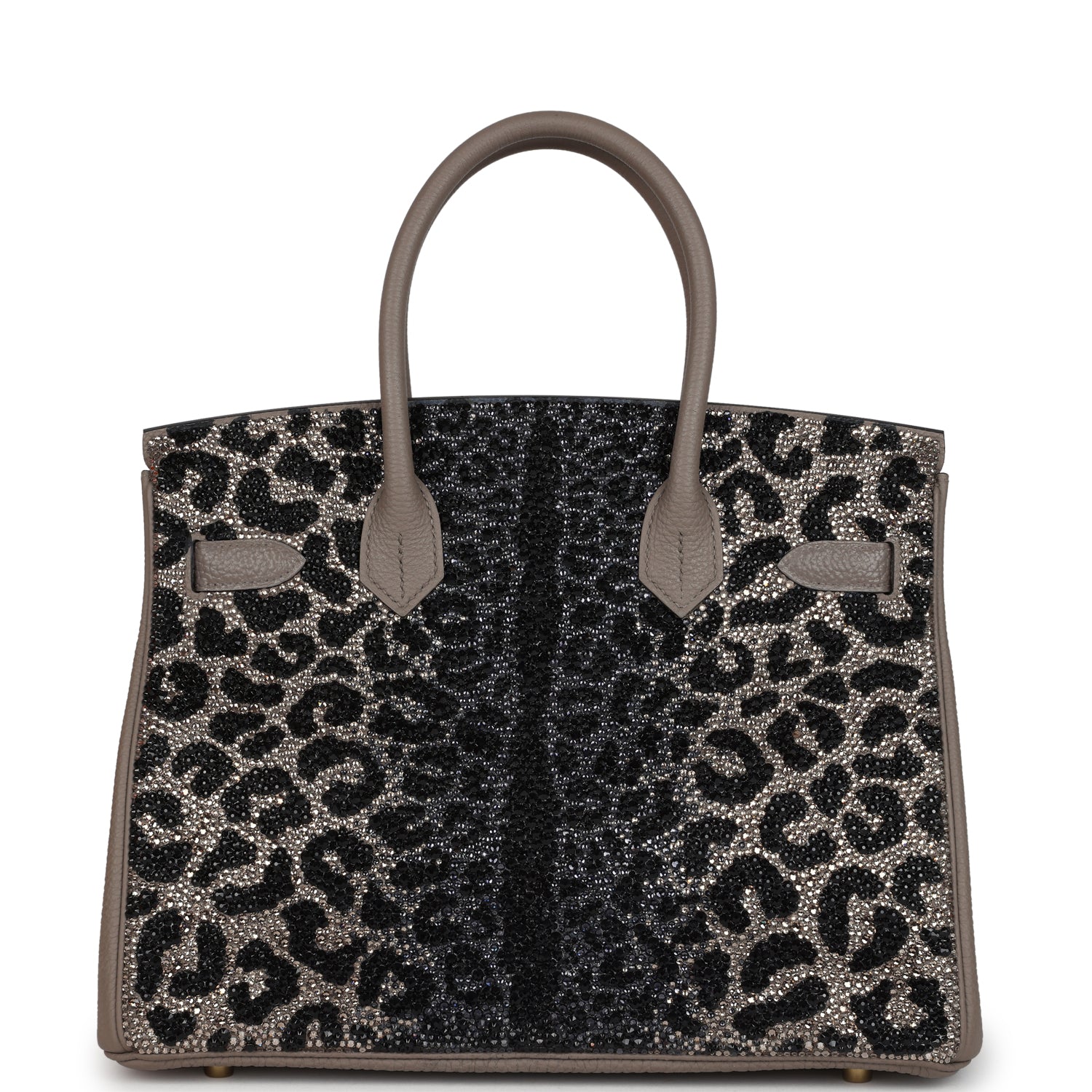 Custom Leopard Swarovski Crystal Hermes Birkin 30 Gris Asphalte Togo G
