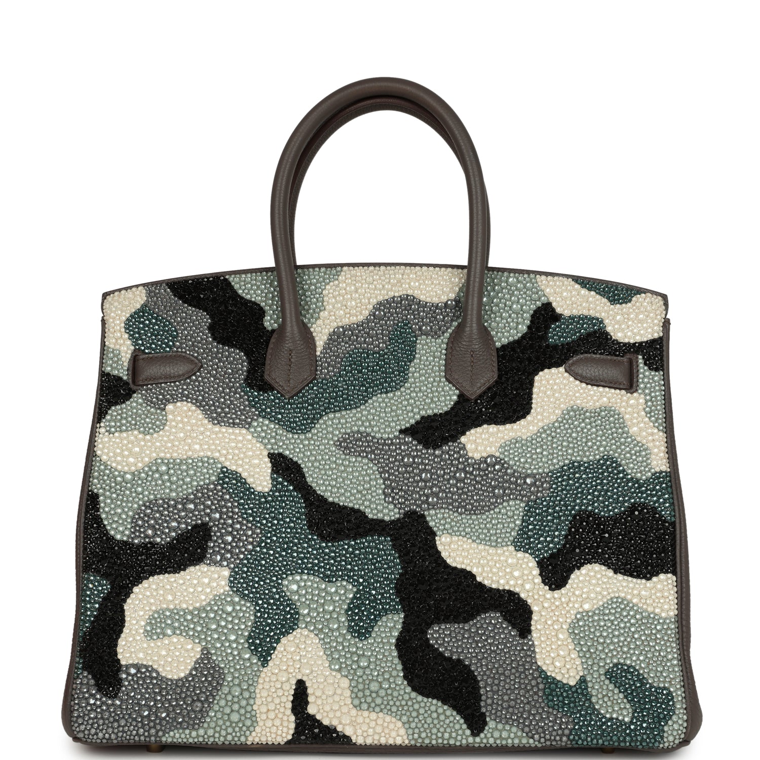 Custom Camouflage Swarovski Crystal Hermes Birkin 35 Etain Togo Gold H