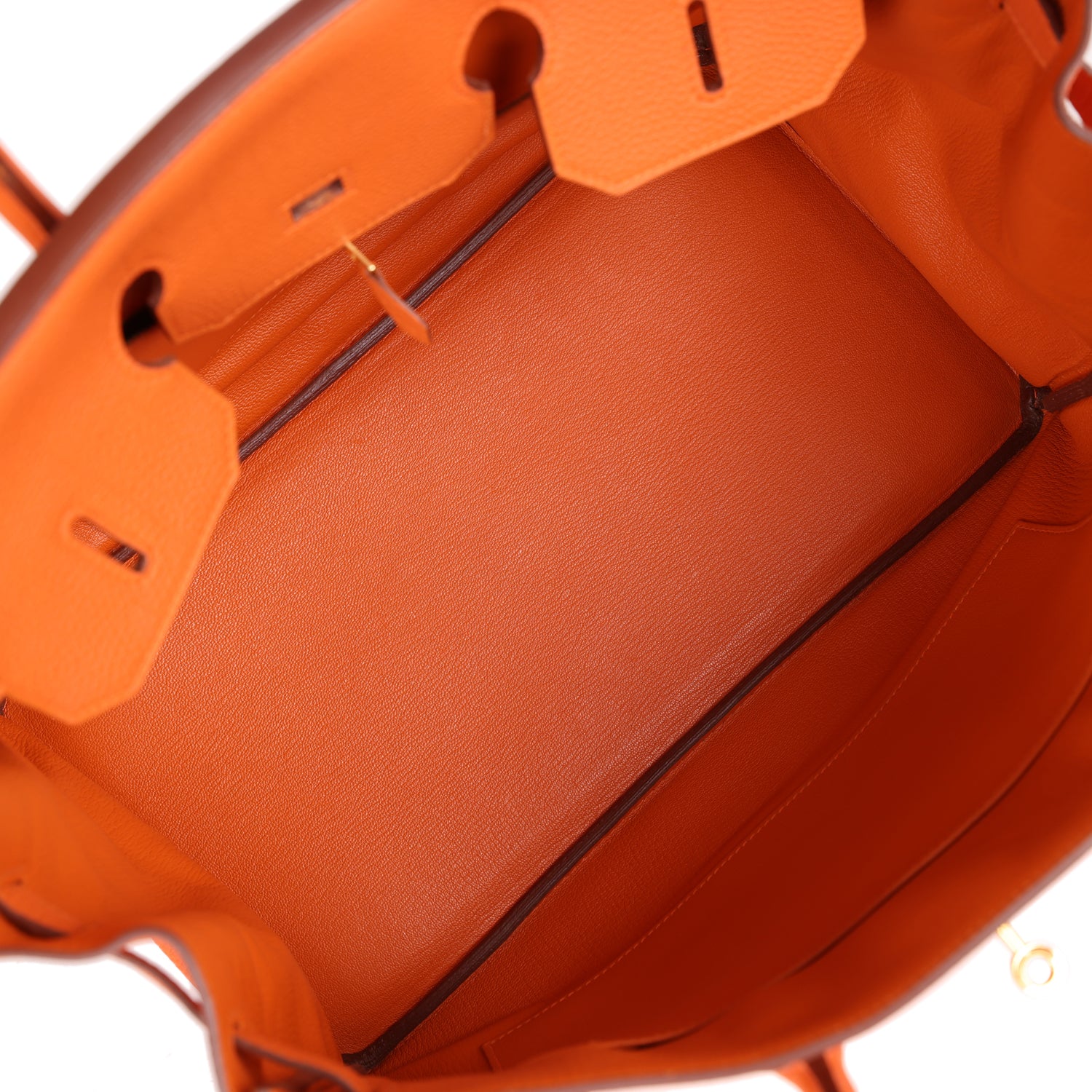 Pre-owned Hermes Birkin 35 Orange H Clemence Gold Hardware