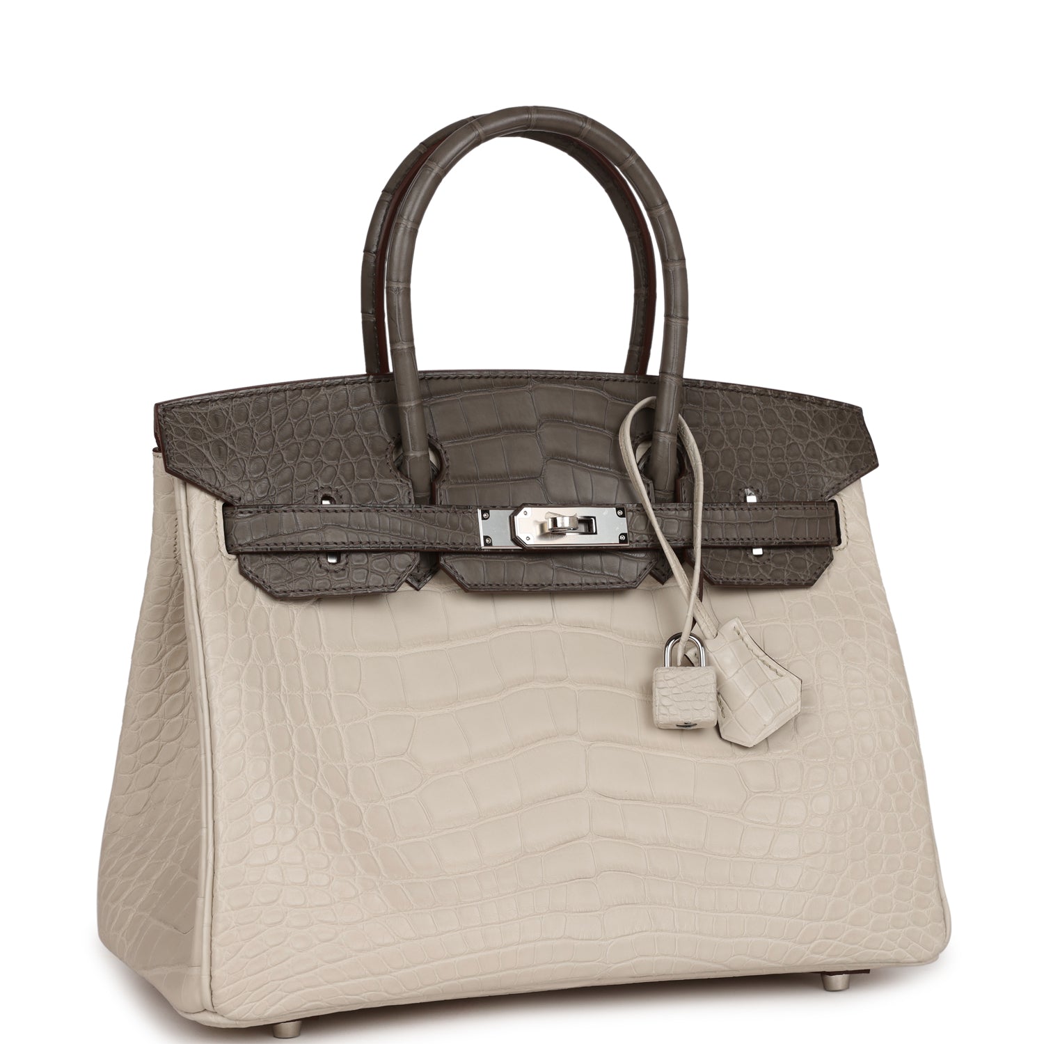 Hermes Bi-color Birkin 30 Beton and Etain Matte Alligator Palladium Ha