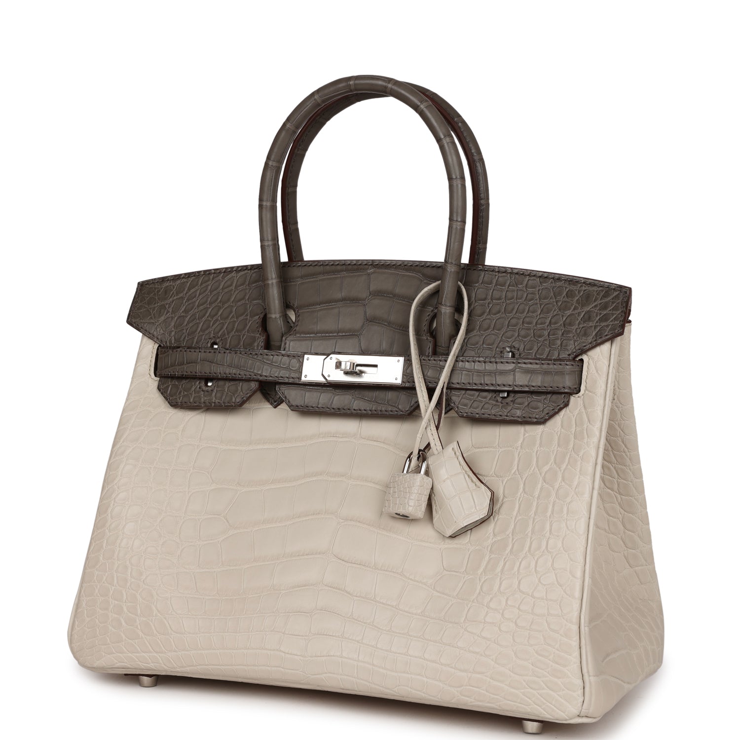 Hermes Bi-color Birkin 30 Beton and Etain Matte Alligator Palladium Ha