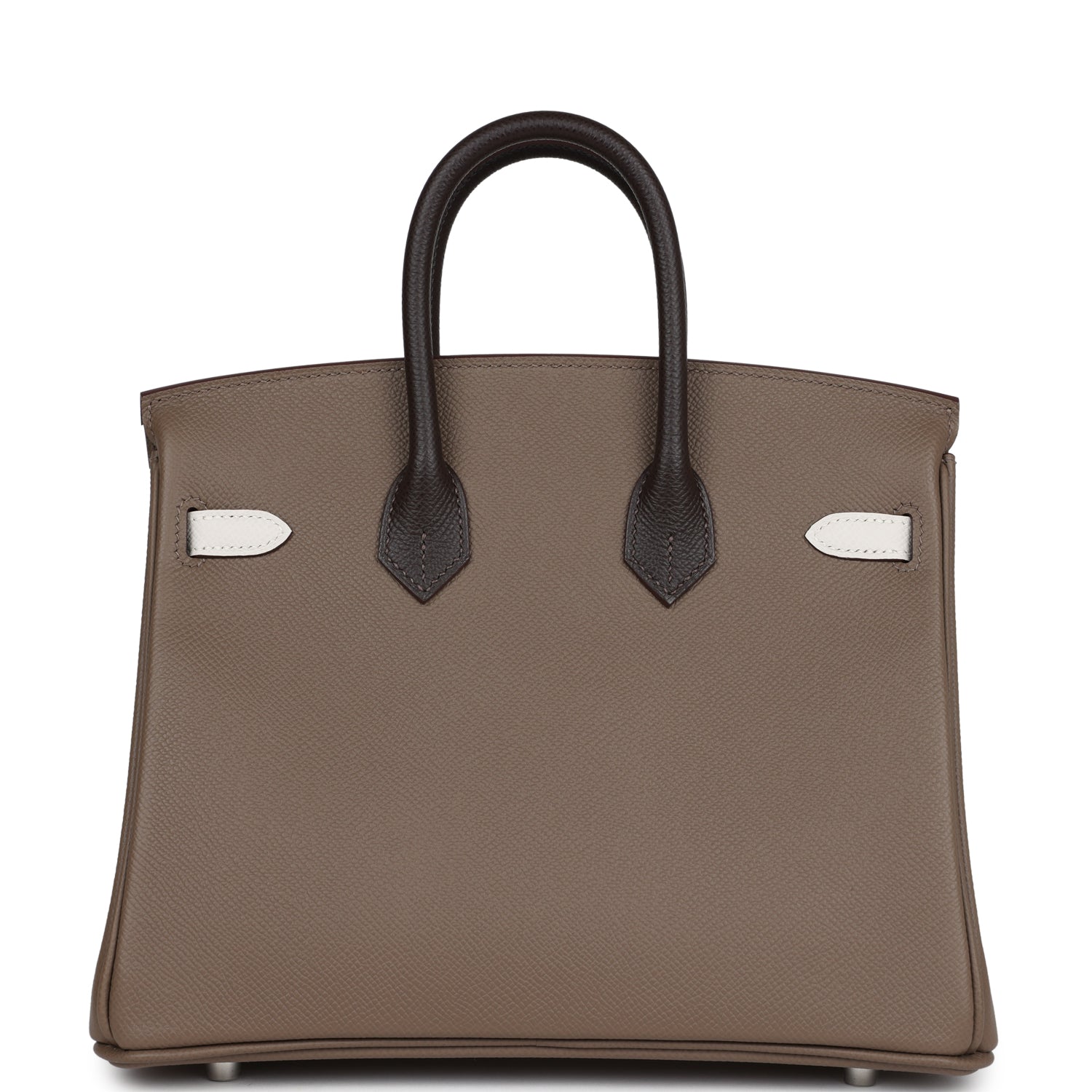 Hermes Birkin 25 Tri-color Etoupe, Ebene and Gris Pale Epsom Palladium