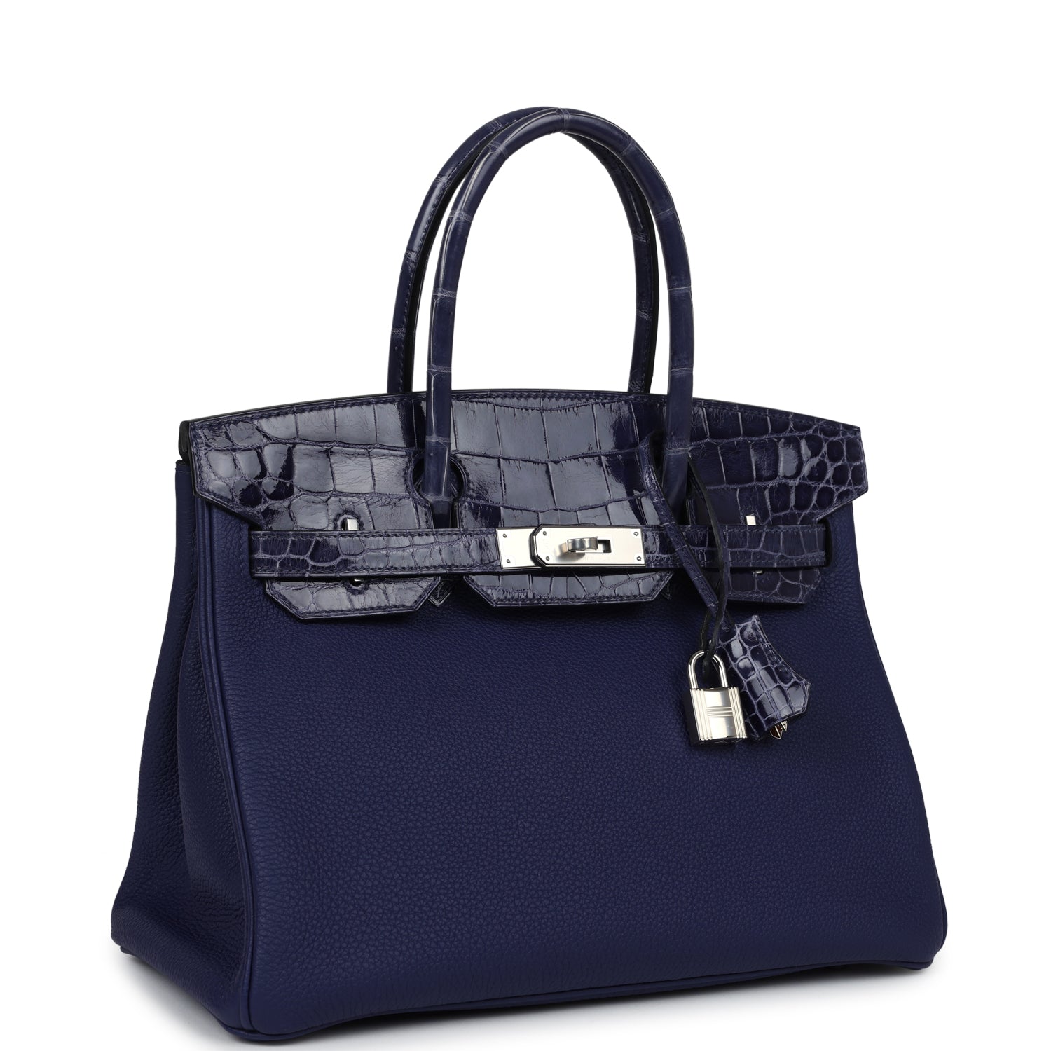 Hermes Birkin 30 Bleu Encre Togo and Shiny Niloticus Crocodile Touch P