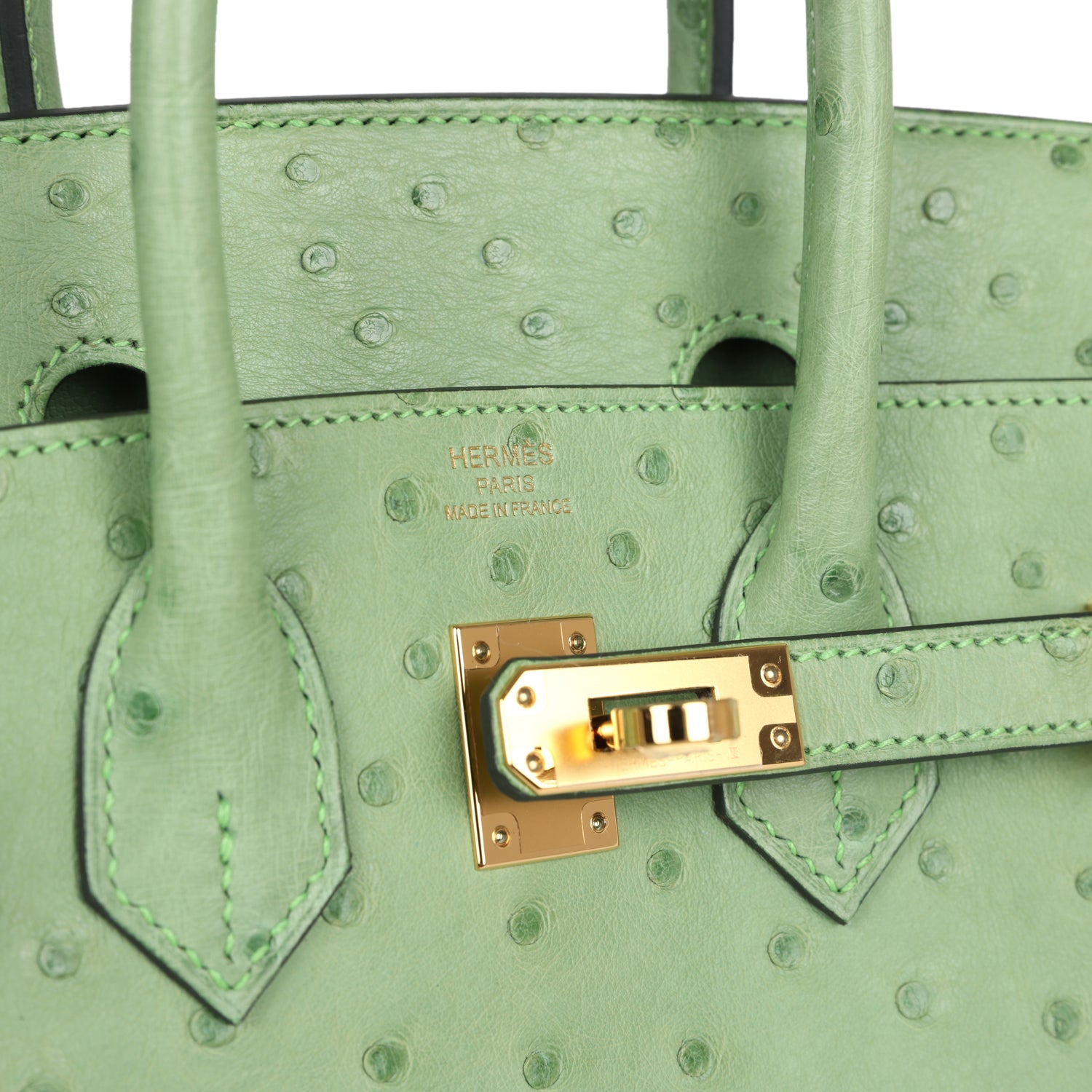 Hermes Birkin 25 Vert Criquet Ostrich Gold Hardware