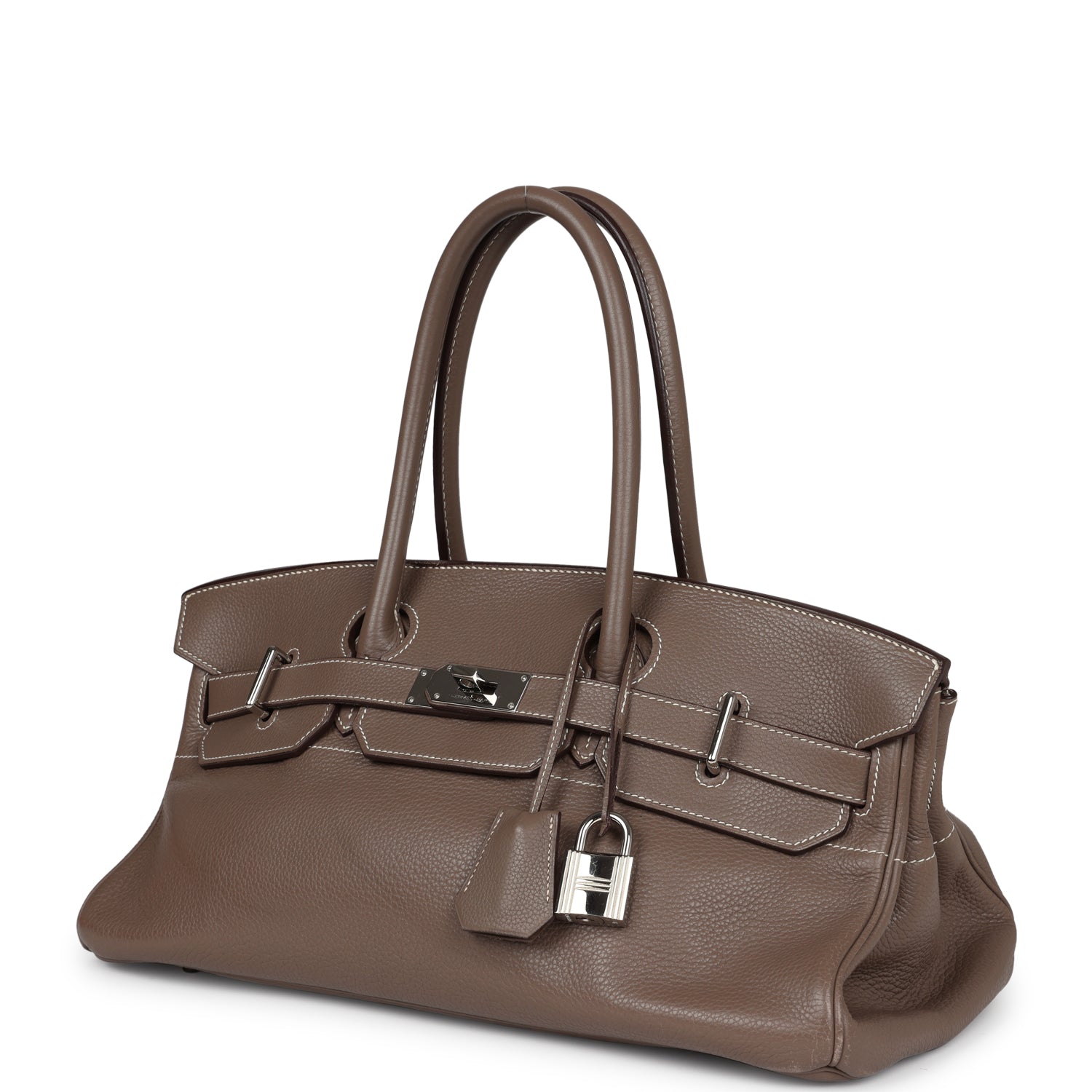 Pre-owned Hermes Shoulder Birkin 42 JPG Etoupe Clemence Palladium Hard