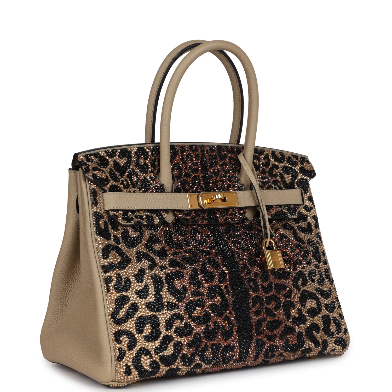 Custom Leopard Swarovski Crystal Hermes Birkin 30 Trench Togo Gold Har