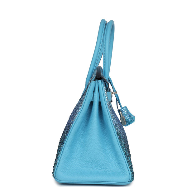 Custom Ombre Swarovski Crystal Hermes Birkin 30 Bleu Du Nord Clemence
