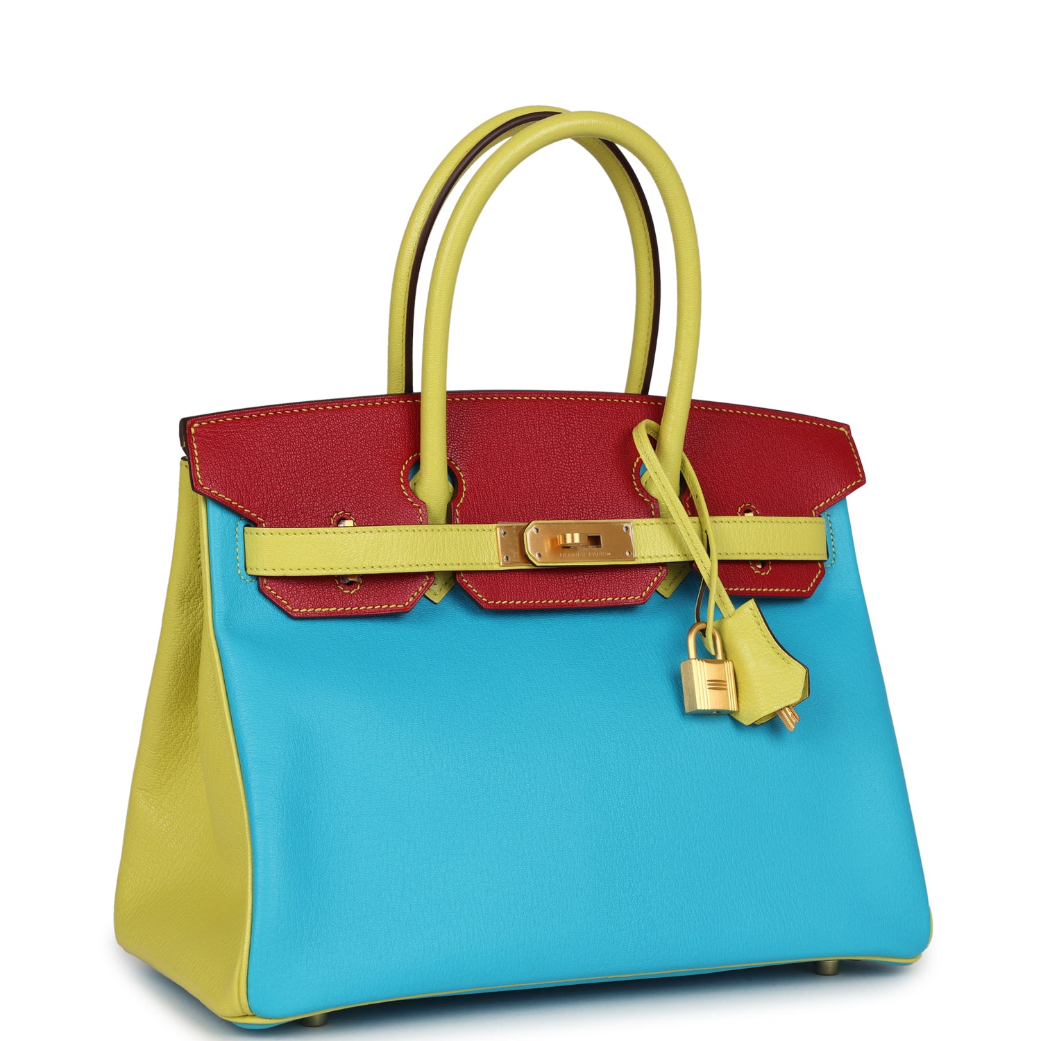 Hermes Special Order (HSS) Tri-color Birkin 30 Bleu Aztec, Soufre and