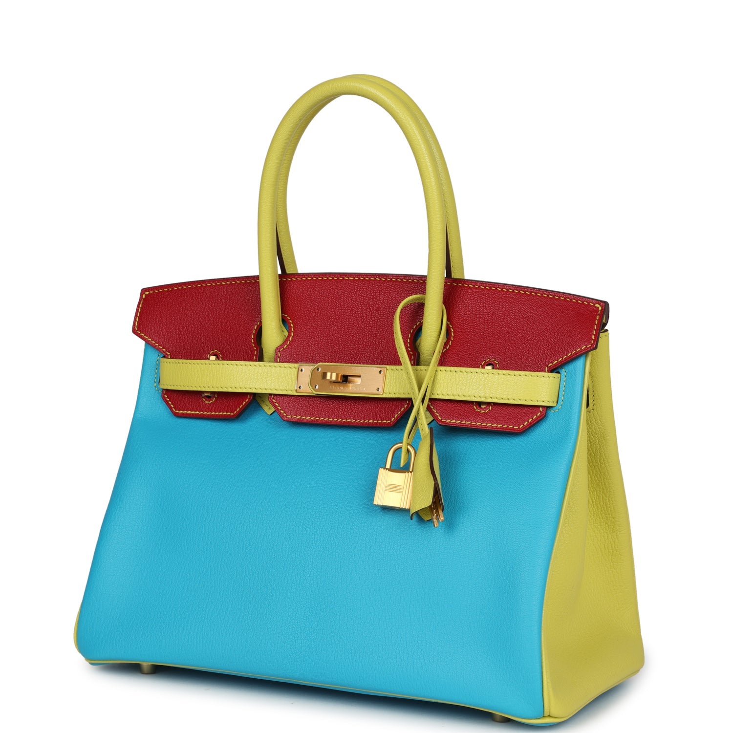 Hermes Special Order (HSS) Tri-color Birkin 30 Bleu Aztec, Soufre and