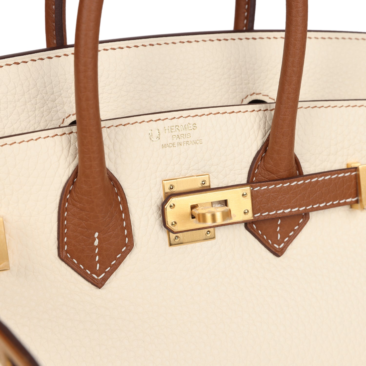Hermes Special Order (HSS) Birkin 25 Nata and Gold Clemence Brushed Go