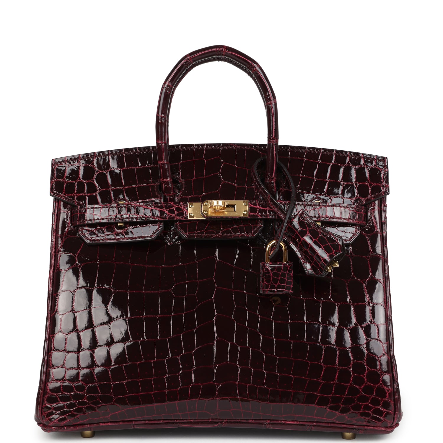Hermes Birkin 25 Bordeaux Shiny Niloticus Crocodile Gold Hardware