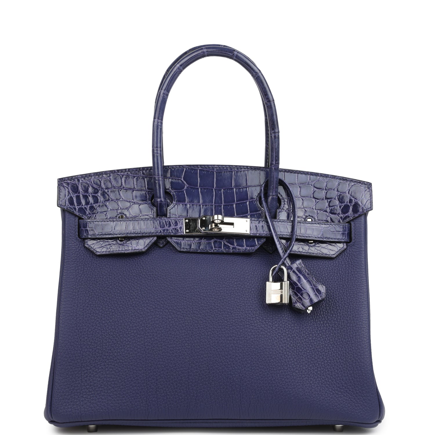 Pre-owned Hermes Birkin 30 Bleu Encre Togo and Shiny Niloticus Crocodi