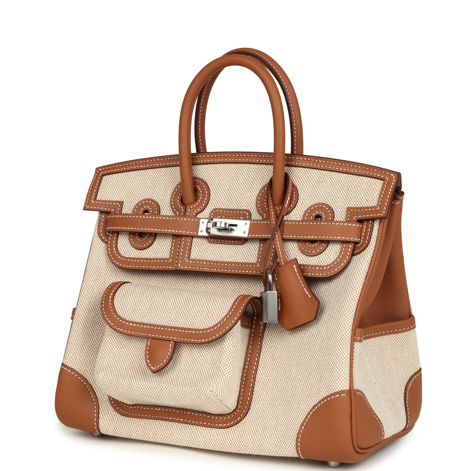 Hermes Birkin 25 Cargo Ecru-Beige Toile H and Gold Swift Palladium Har