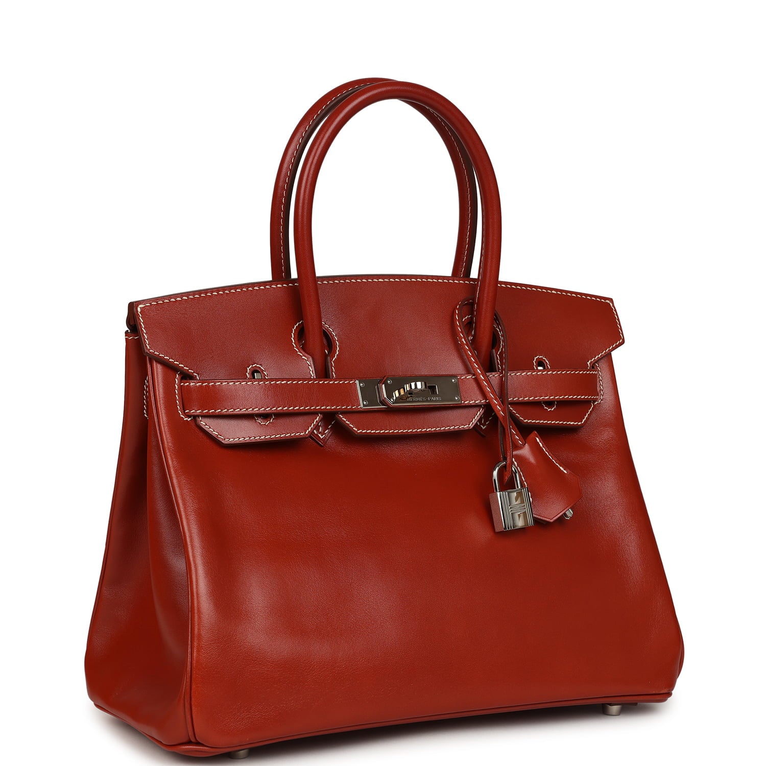 Pre-owned Hermes Birkin 30 Brique Box Palladium Hardware
