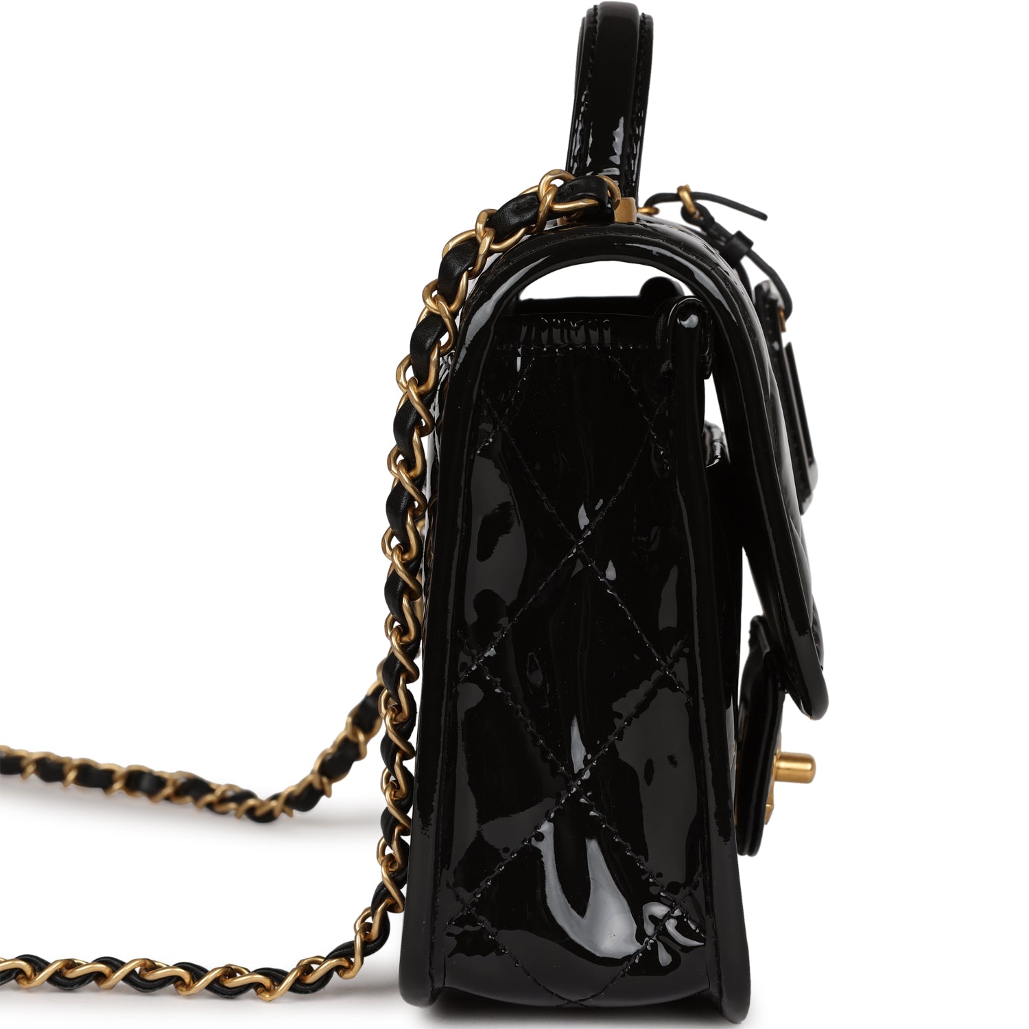 Chanel School Memory Square Top Handle Flap Bag Black Patent Leather A