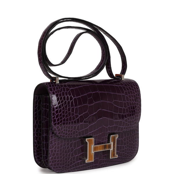 Hermes Constance 18 Amethyst Shiny Alligator Tigers Eye Quartz Palladi