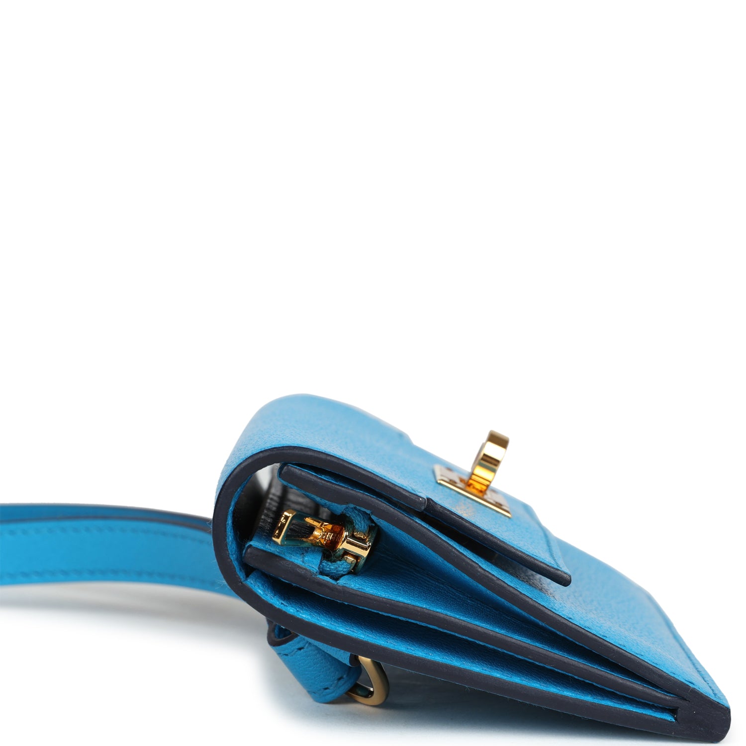 Hermes Kelly Pocket Slim Wallet Bleu Frida Chevre Gold Hardware