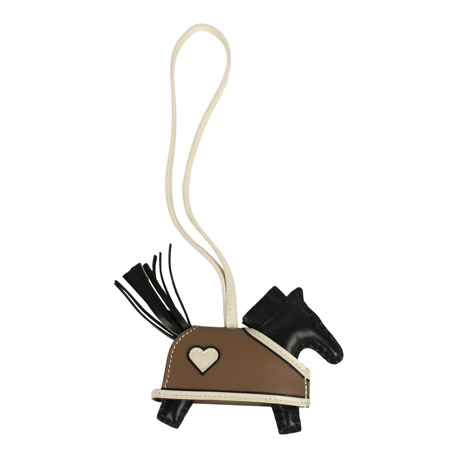 Hermes Rodeo Robeo Coeur Charm PM Black, Craie, Etoupe Milo Lambskin