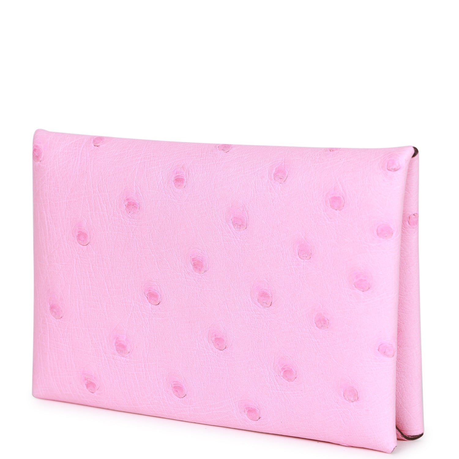 Hermes Calvi Card Holder Bubblegum Ostrich Palladium Hardware