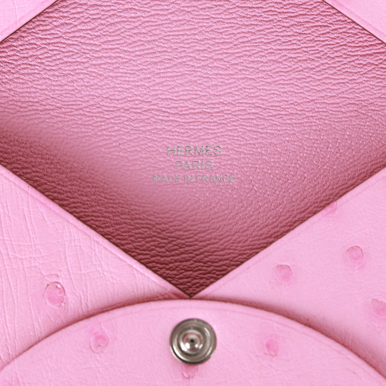 Hermes Calvi Card Holder Bubblegum Ostrich Palladium Hardware